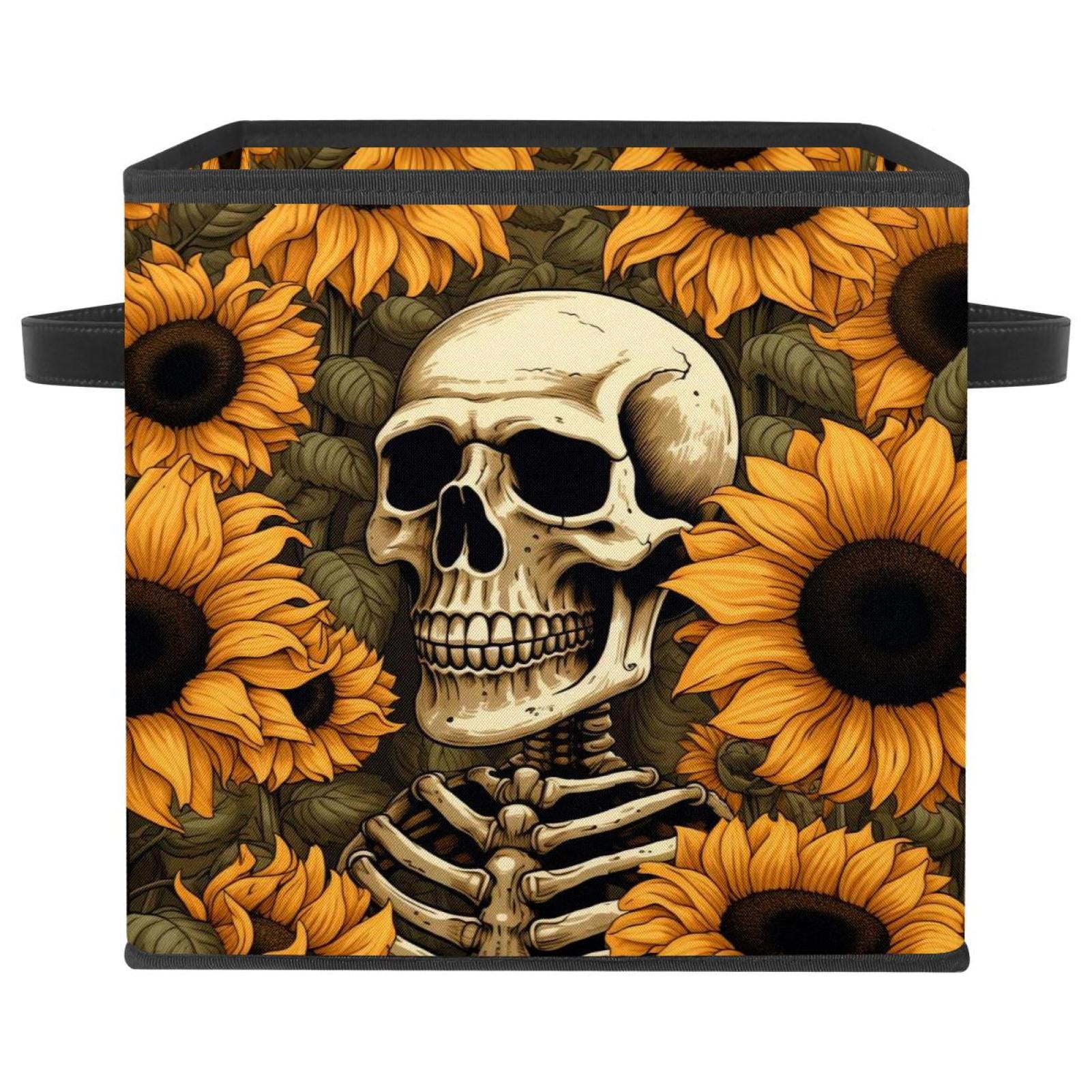 Skull Half Sunflower Storage Bins, Extra Large Closet Storage Cube for ...