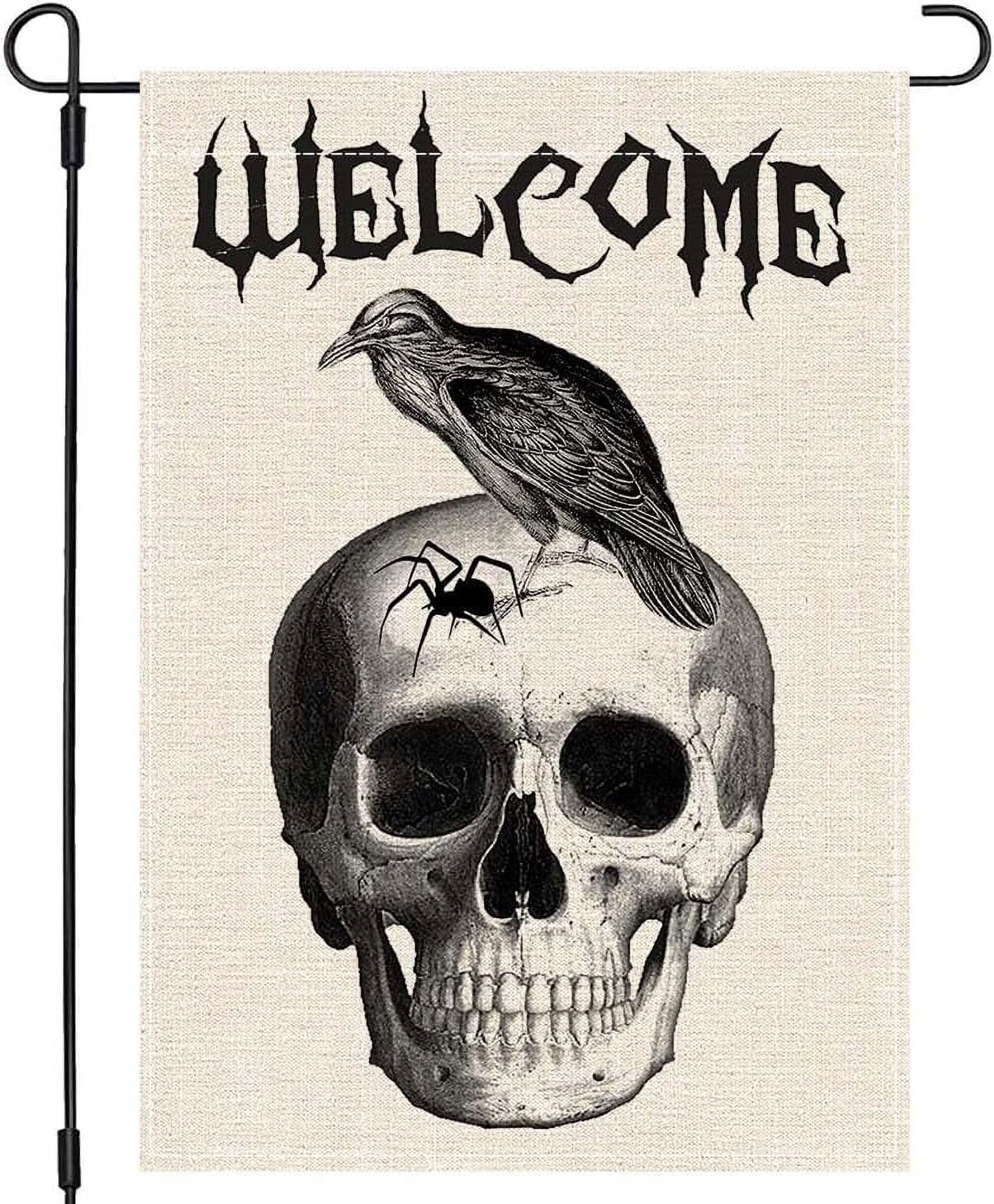 Skull Halloween Garden Flag 12x18 Inch Double Sided Crow Welcome ...