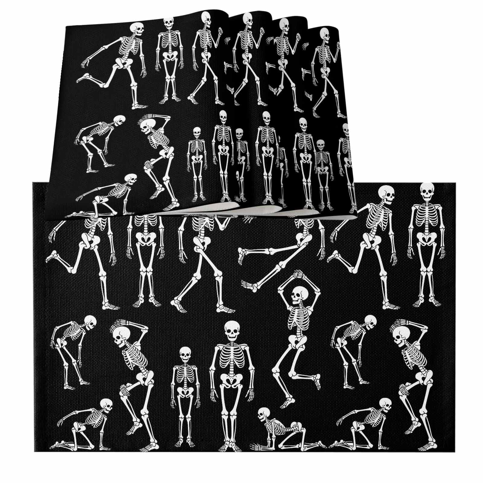 Skull Halloween Placemats for Dinning Table Set of 6, Retro Skeleton ...