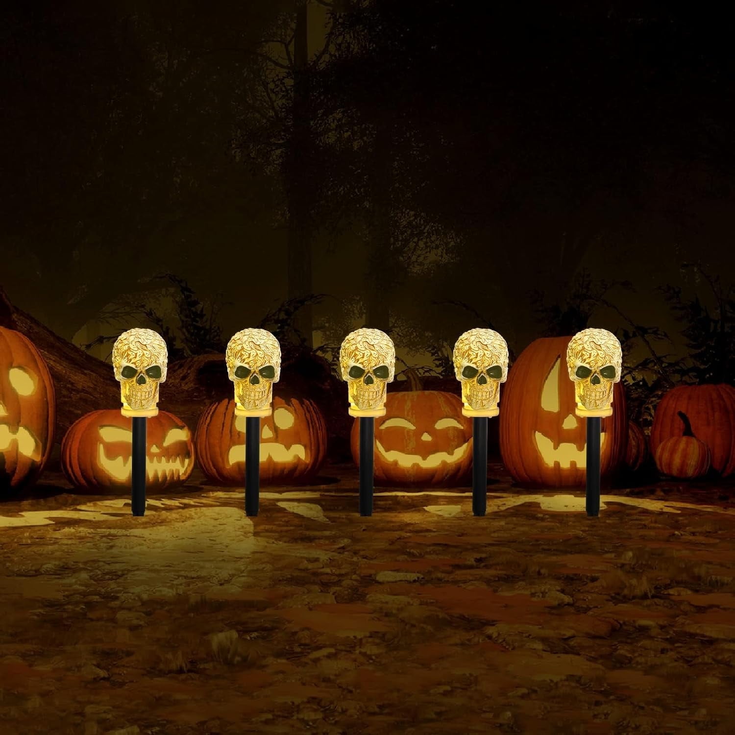 Skull Halloween Solar Lights - 5 Pack Skeleton Outside Decorations ...