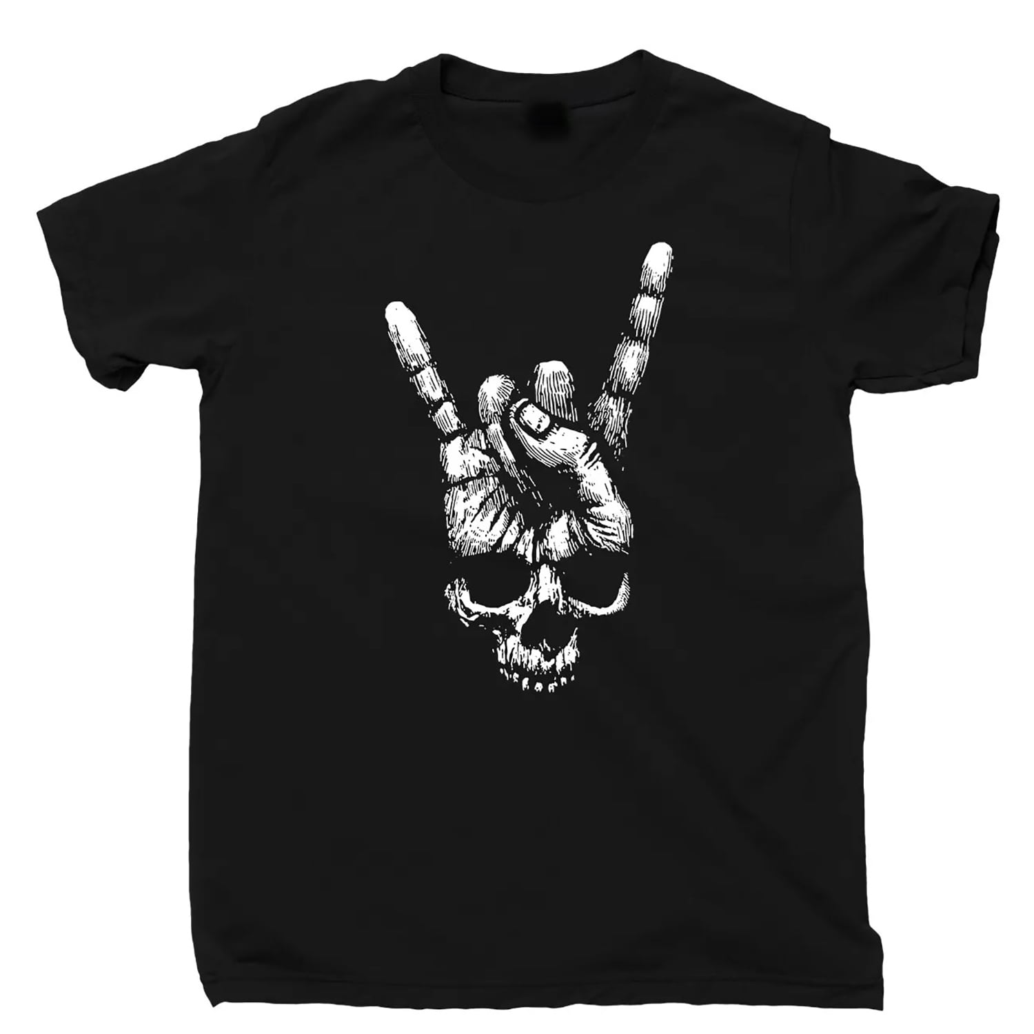 Skull Hand Sign Of The Horns T Shirt Heavy Metal Rock N Roll Band ...