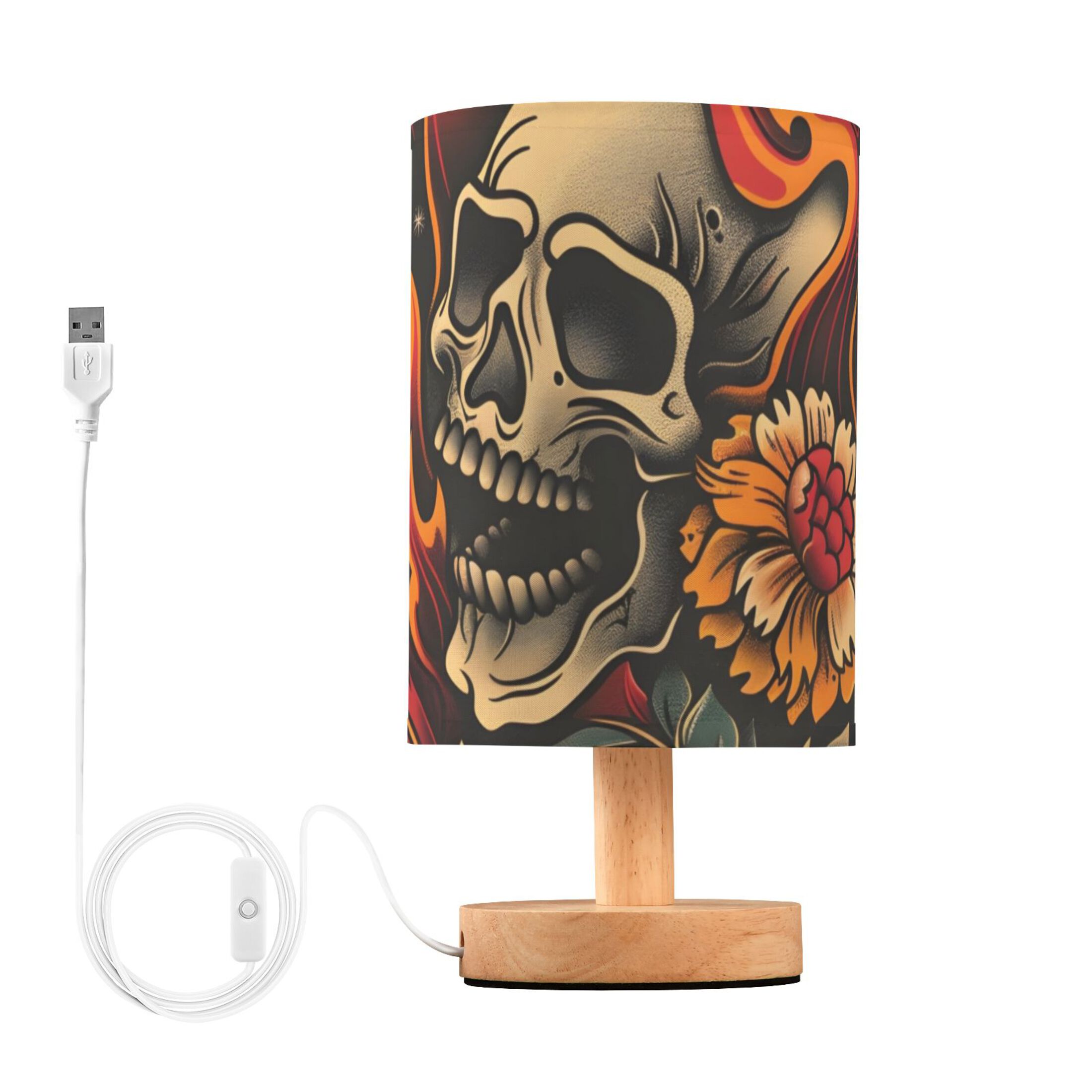 Skull Head Fire Flower Bedside Desk Lamp LED Table Nightstand Lamps ...