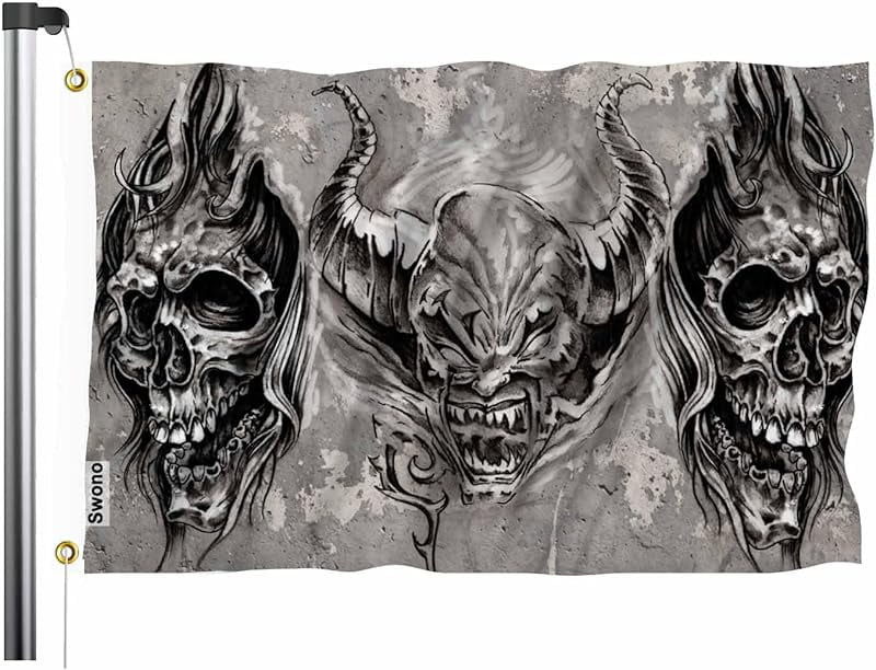 Skull Head Flag Banner Tattoo Art Demons Scary Evil Skeleton Flag 3x5 ...