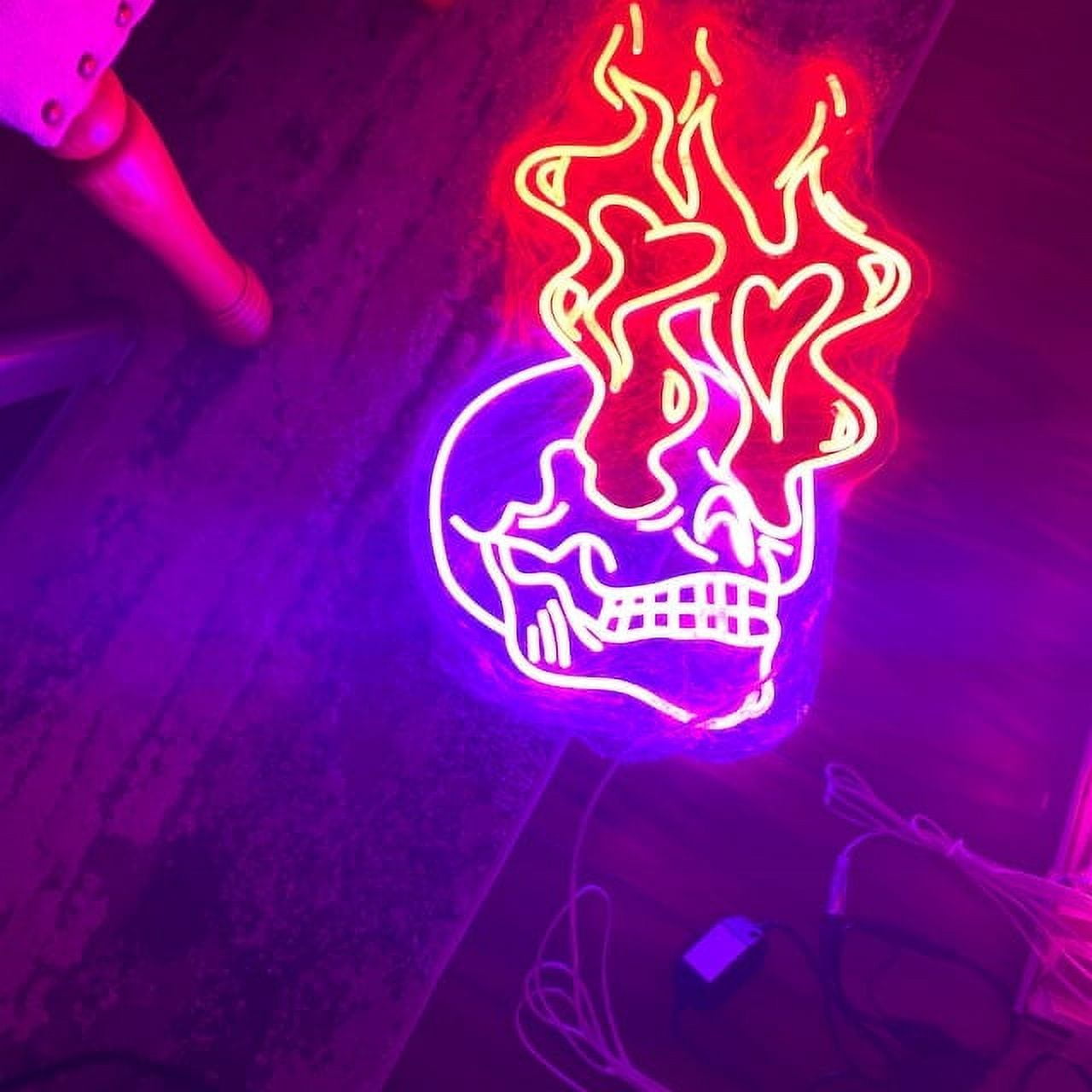 Skull Head Neon Signs for Wall Decor, Halloween Skeleton Skull Fire LED ...