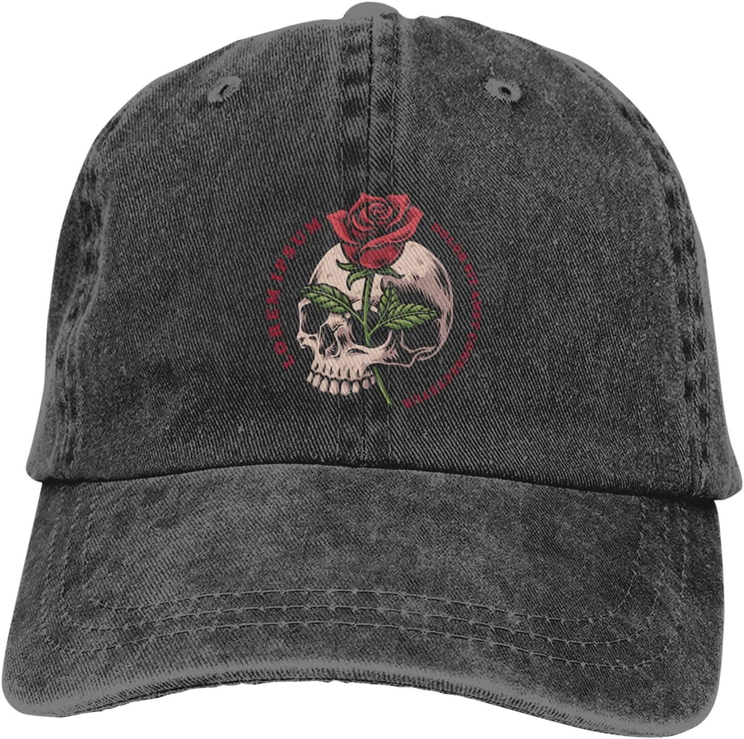 Skull Head Rose Distressed Adjustable Washed Denim Mens Dad Trucker Hat ...