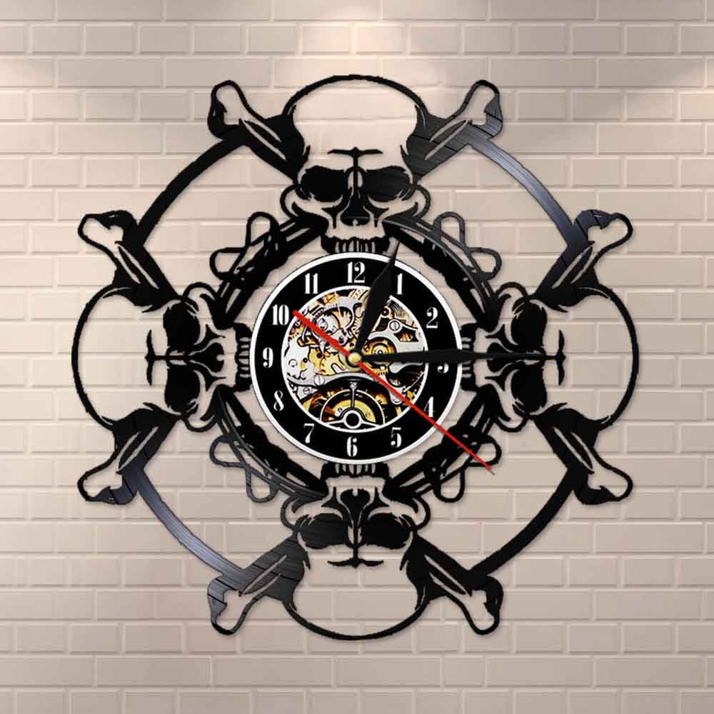 Skull Head Vinyl Record Wall Clock Aged Skeleton Head Wall Clock ...