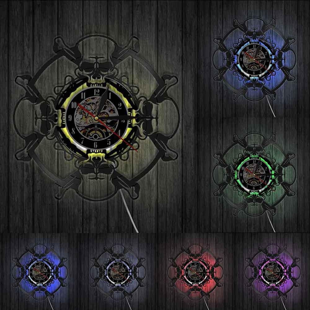 Skull Head Vinyl Record Wall Clock Aged Skeleton Head Wall Clock ...