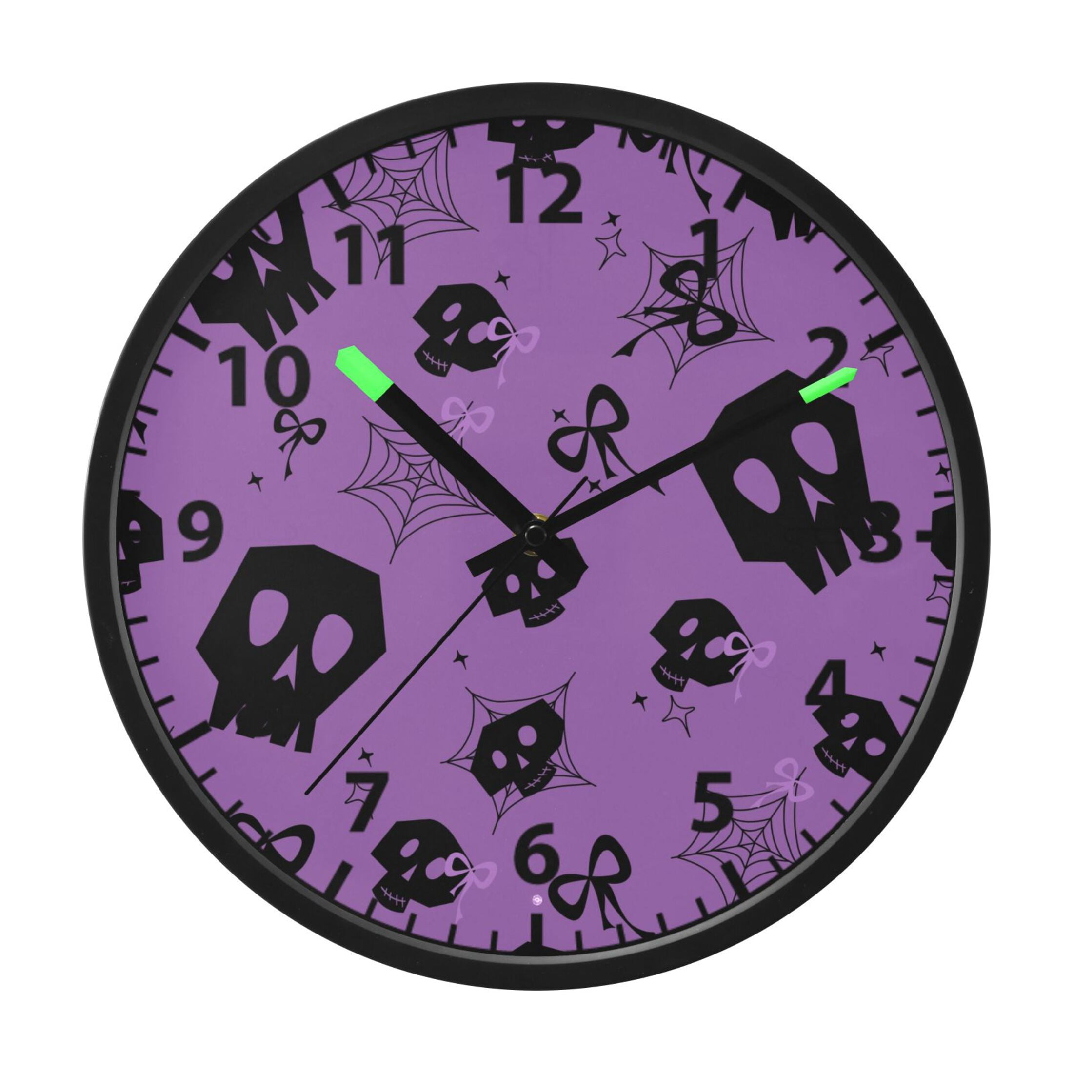 Skull Head Web Bow Pattern Wall Clock 12 Inch Voice Activated Night ...