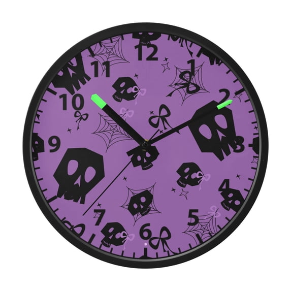 Skull Head Web Bow Pattern Wall Clock 12 Inch Voice Activated Night ...