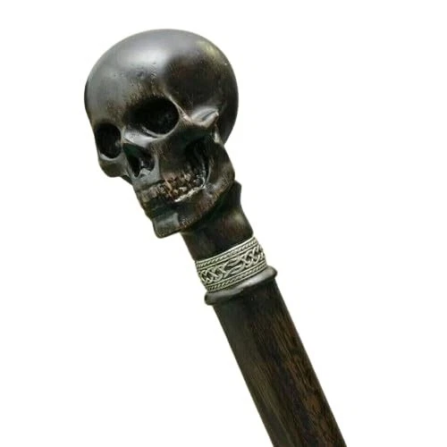 Skull Head Wooden Walking Stick, Hardwood Vampire Gothic Cane for Men ...