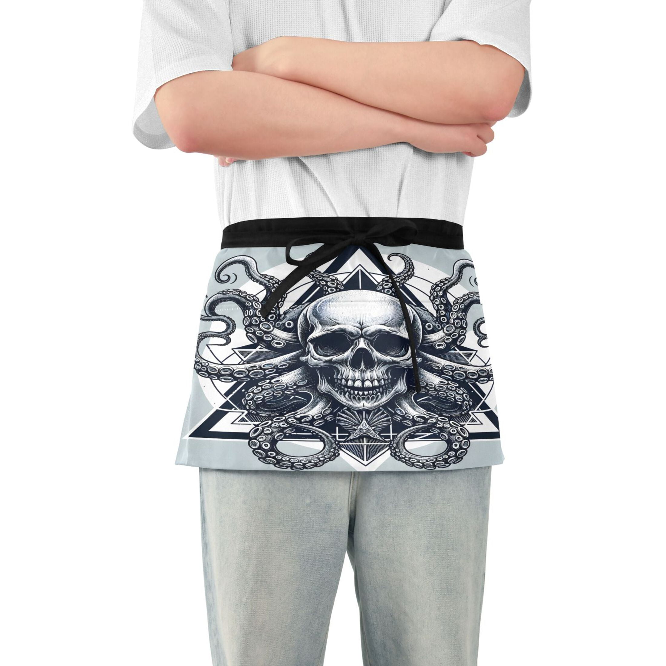 Skull Head with Octopus Server Apron with 3 Pockets Waterproof Waitress ...