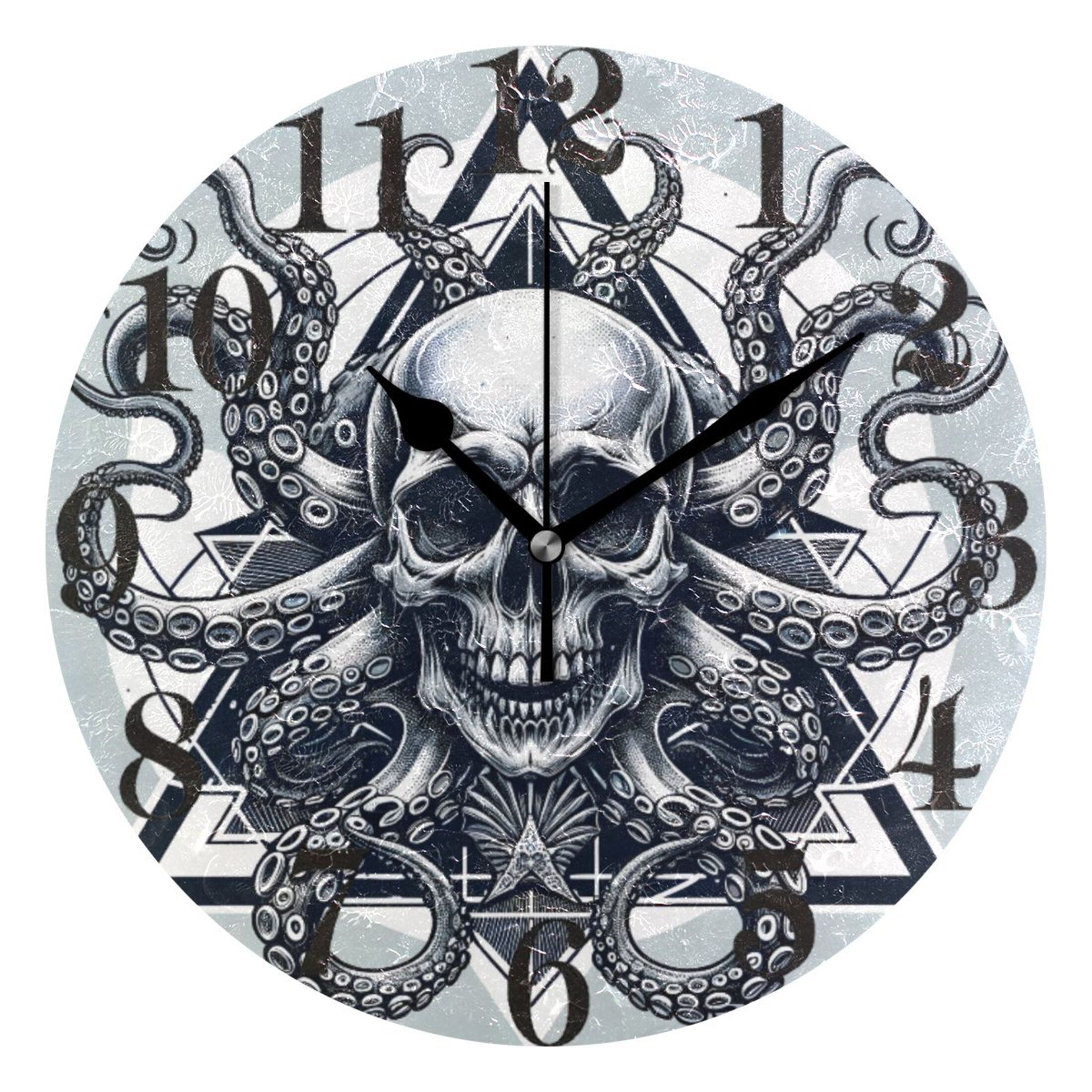 Skull Head with Octopus Wall Clock 9.8 inch Battery Operated Clocks Non ...