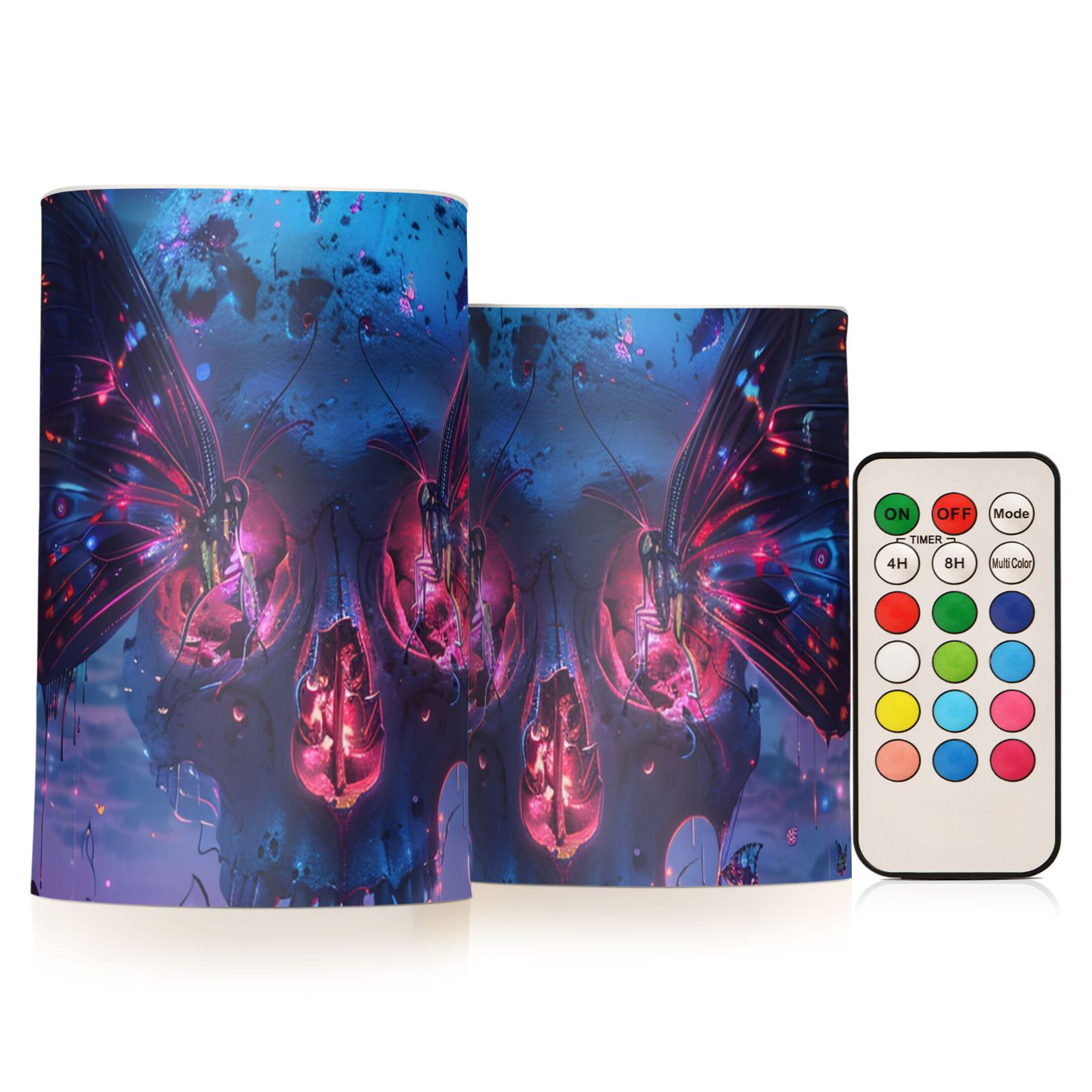 Skull Heads with Butterfly Sky Flameless Candles with Remote Timer LED ...