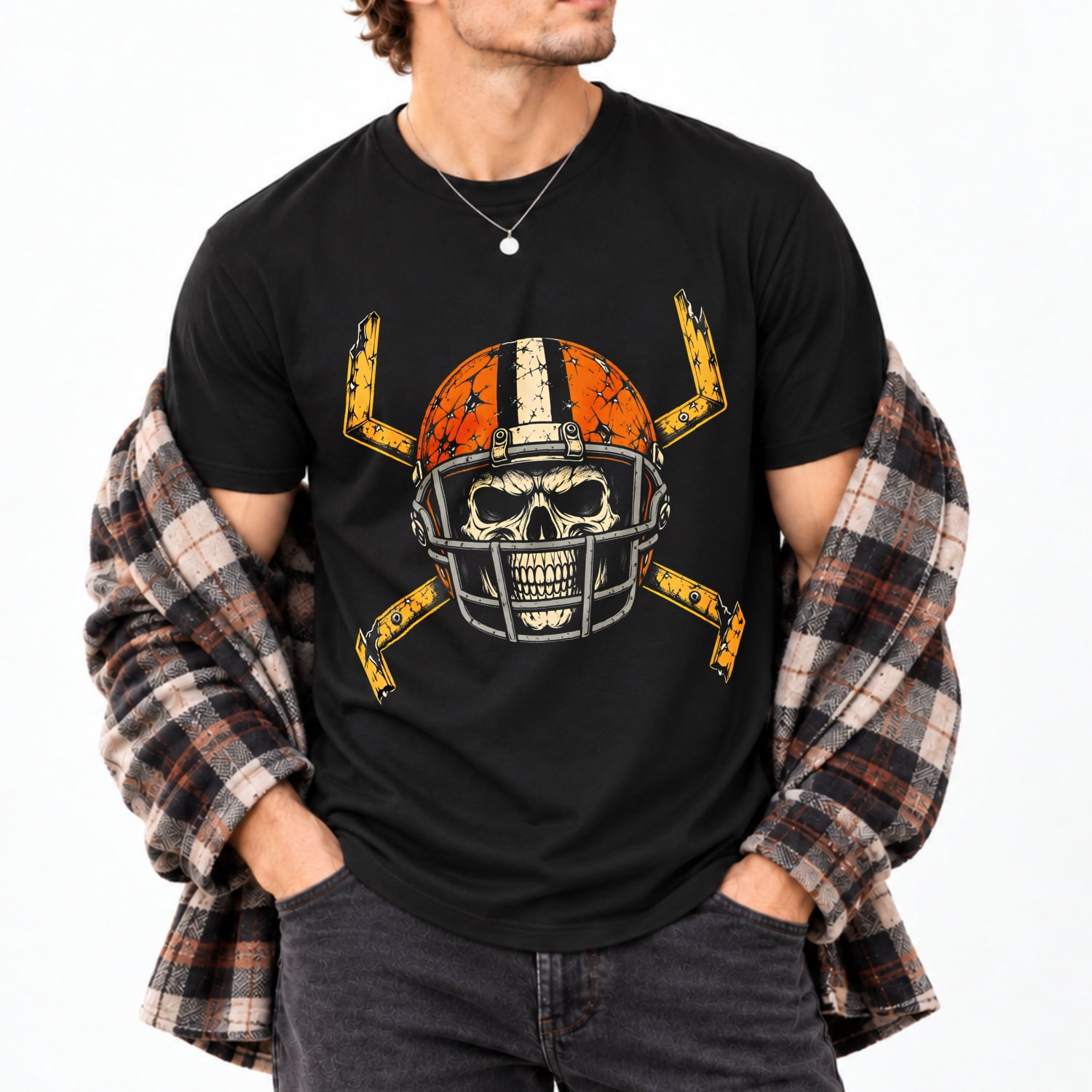 Skull Helmet Crossed Bars Men's Crew Neck Short Sleeve T-Shirt Holiday ...