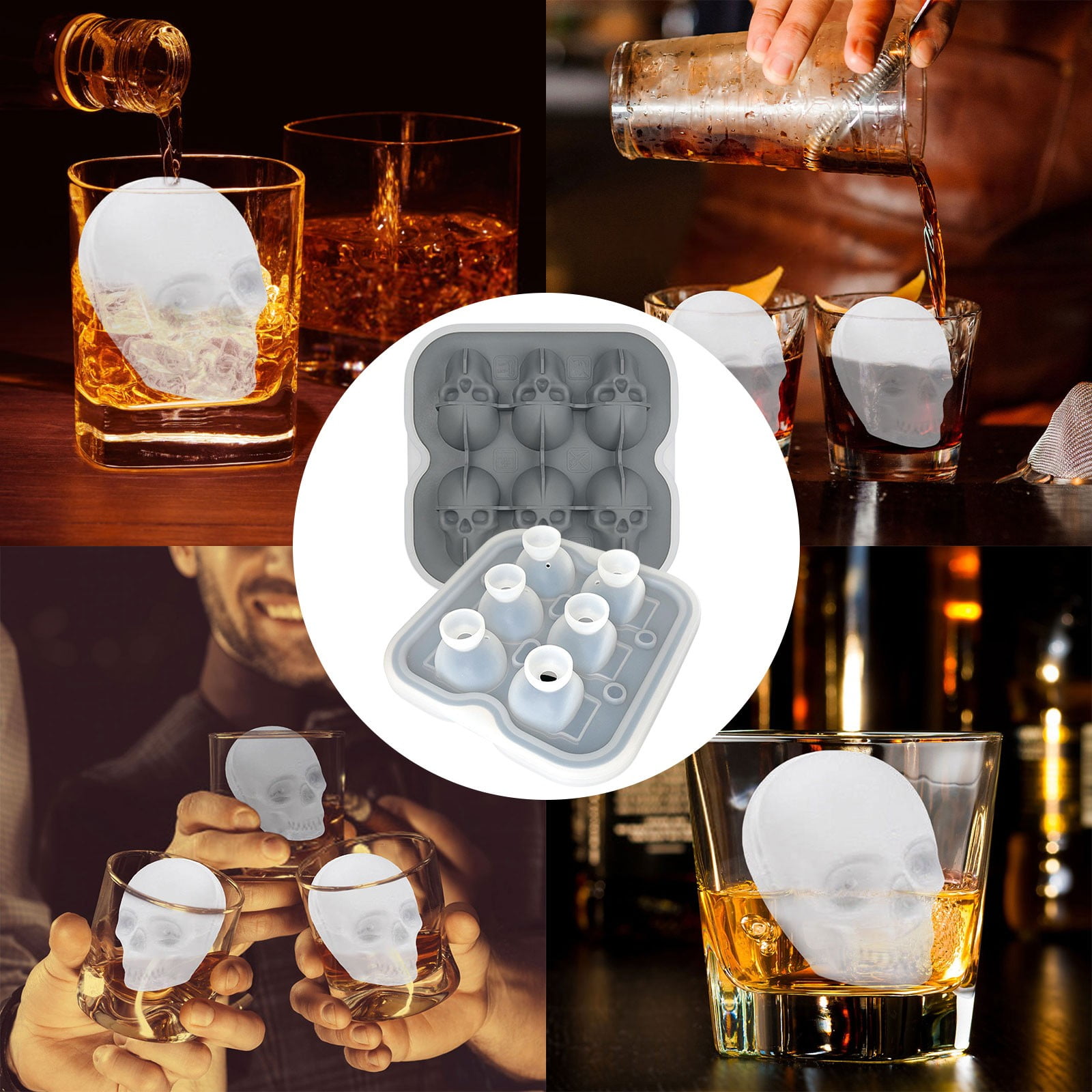 Skull Ice Cube Mold - 6-Cube Skull Silicone Ice Mold for Whiskey ...