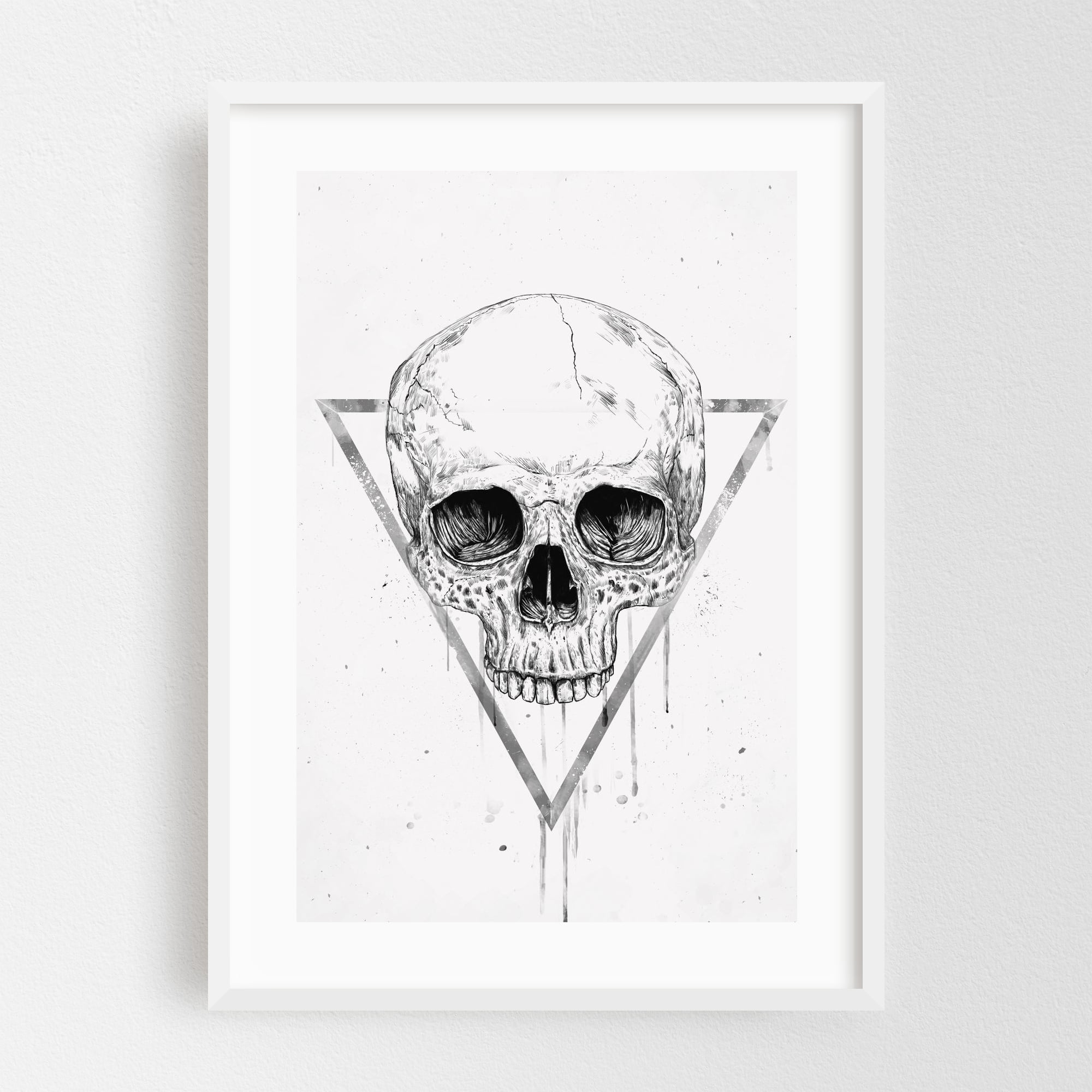Skull In A Triangle (BW) - Illustration Skull Line Art Black and White ...