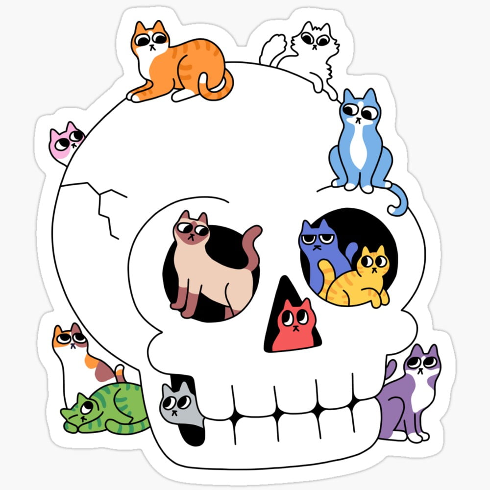Skull Is Full Of Cats Sticker Phone Decal Water Bottle Stickers Car ...