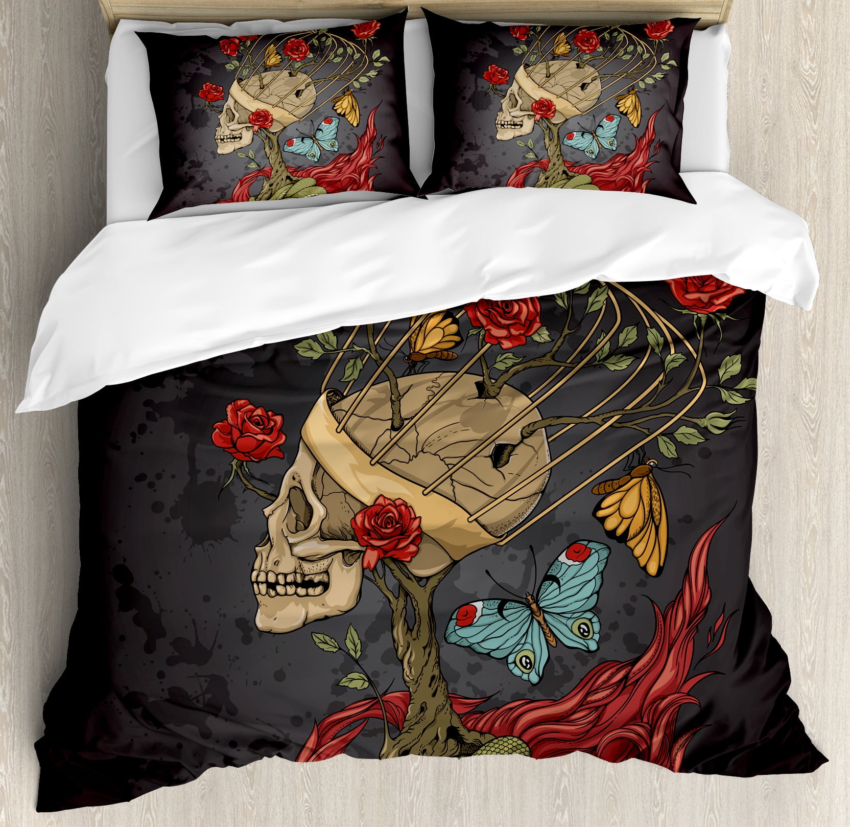 Skull King Size Duvet Cover Set, Evil Mexican Sugar Skeleton with ...