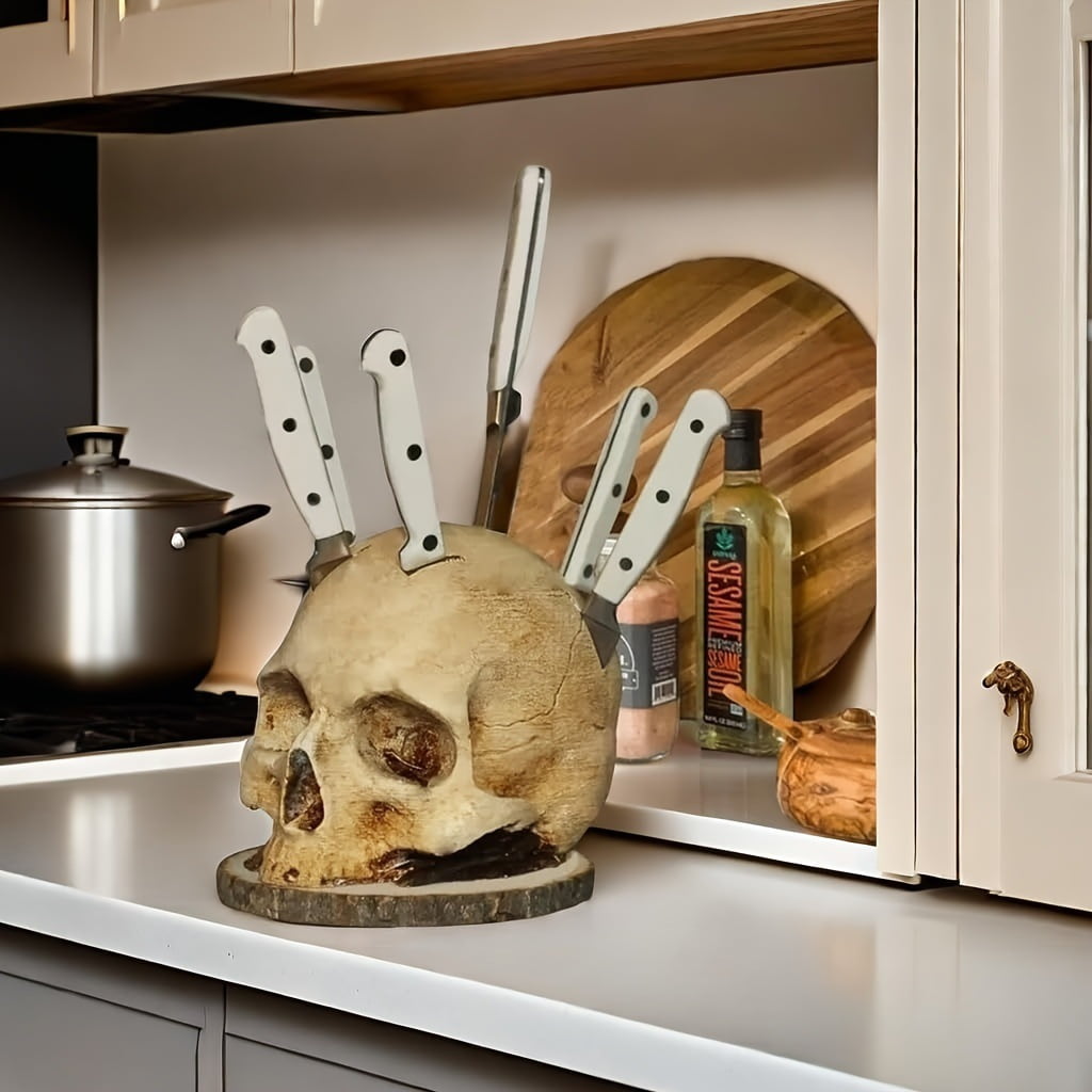Skull Knife Holder for Halloween Decor, Horror Kitchen Fruit Storage ...