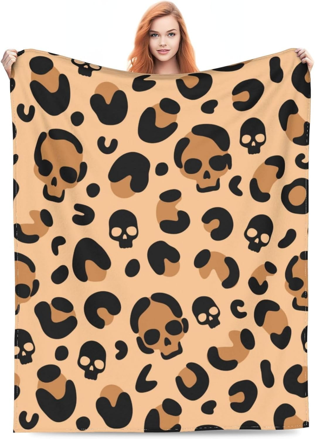 Skull Leopard Spot Print Blanket Retro Camouflage Leopard Beige ...