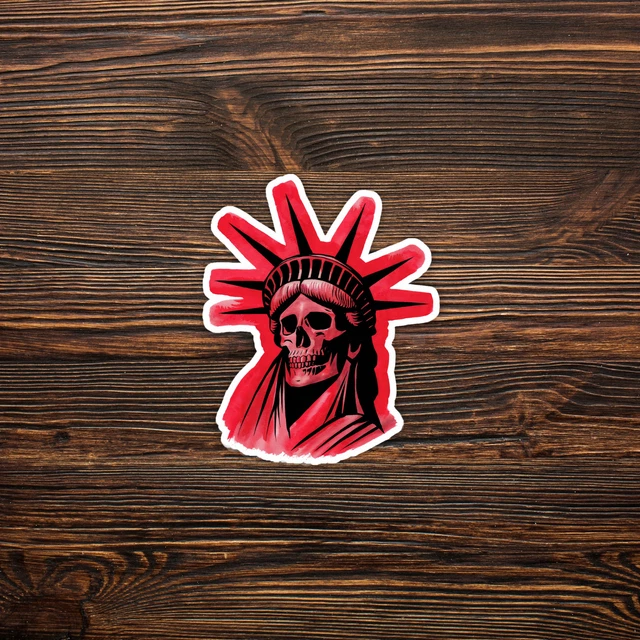 Skull Of Liberty Red Vinyl Sticker - Dark Cool Patriotic Skeleton Decal ...