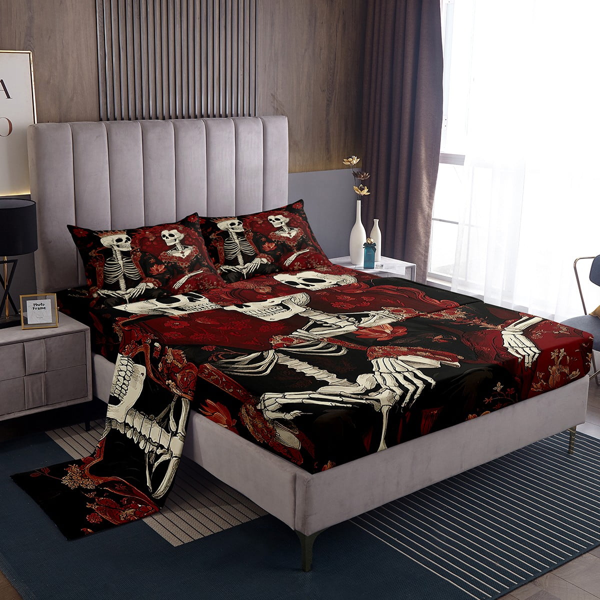 Skull Lover Queen Bed Sheets Set,Romantic Love Wedding Sheet Set,Gothic ...