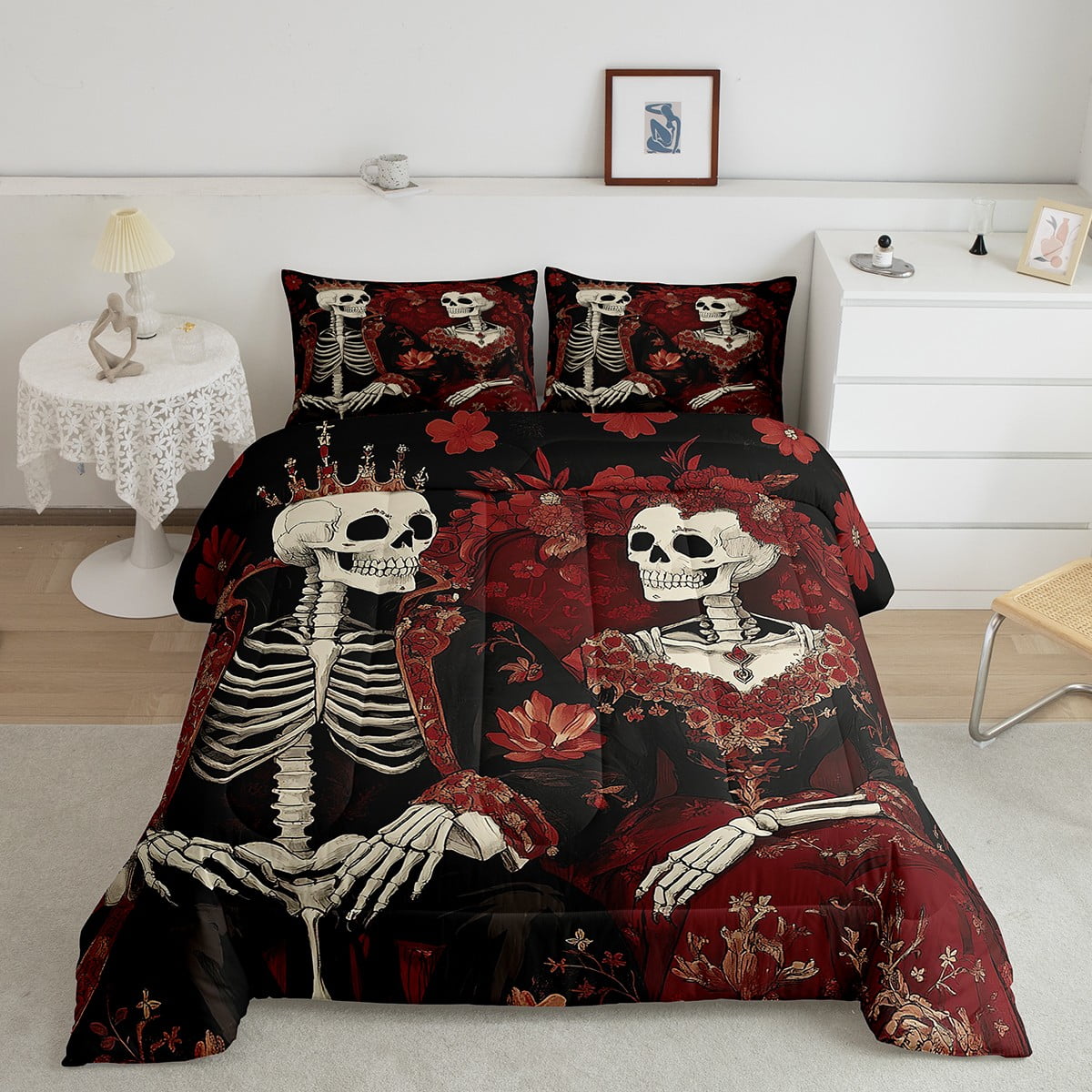 Skull Lover Toddler Comforter Set,Romantic Love Wedding Bedding Set ...