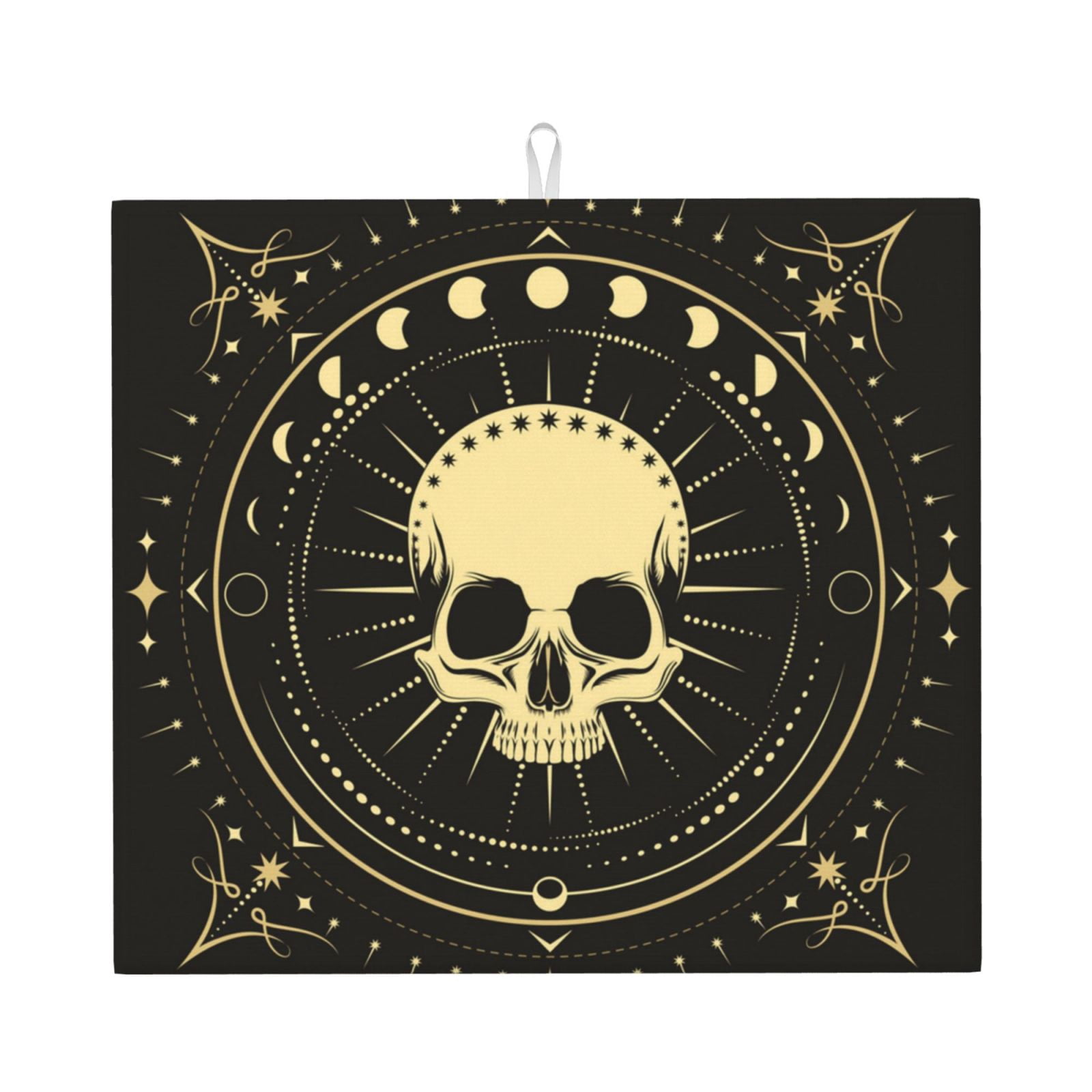 Skull Magic Moon Phases Vintage Kitchen Drying Mat 18x16 Inch Ultra ...