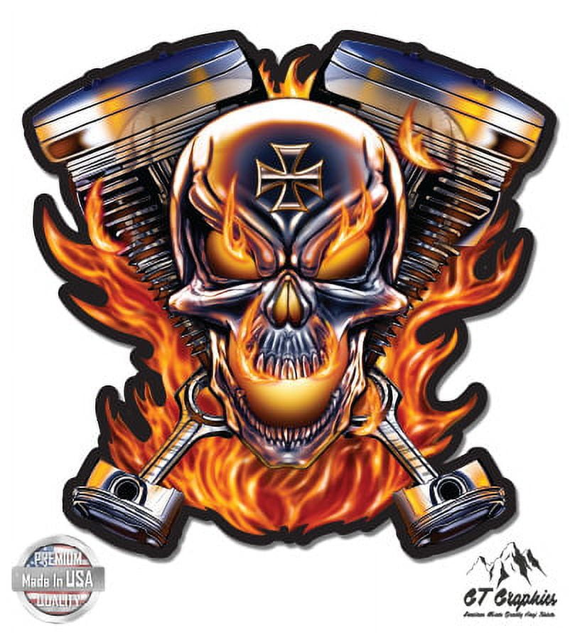 Skull Metallic Mechanic - 3" Vinyl Sticker - For Car Laptop I-Pad Phone ...