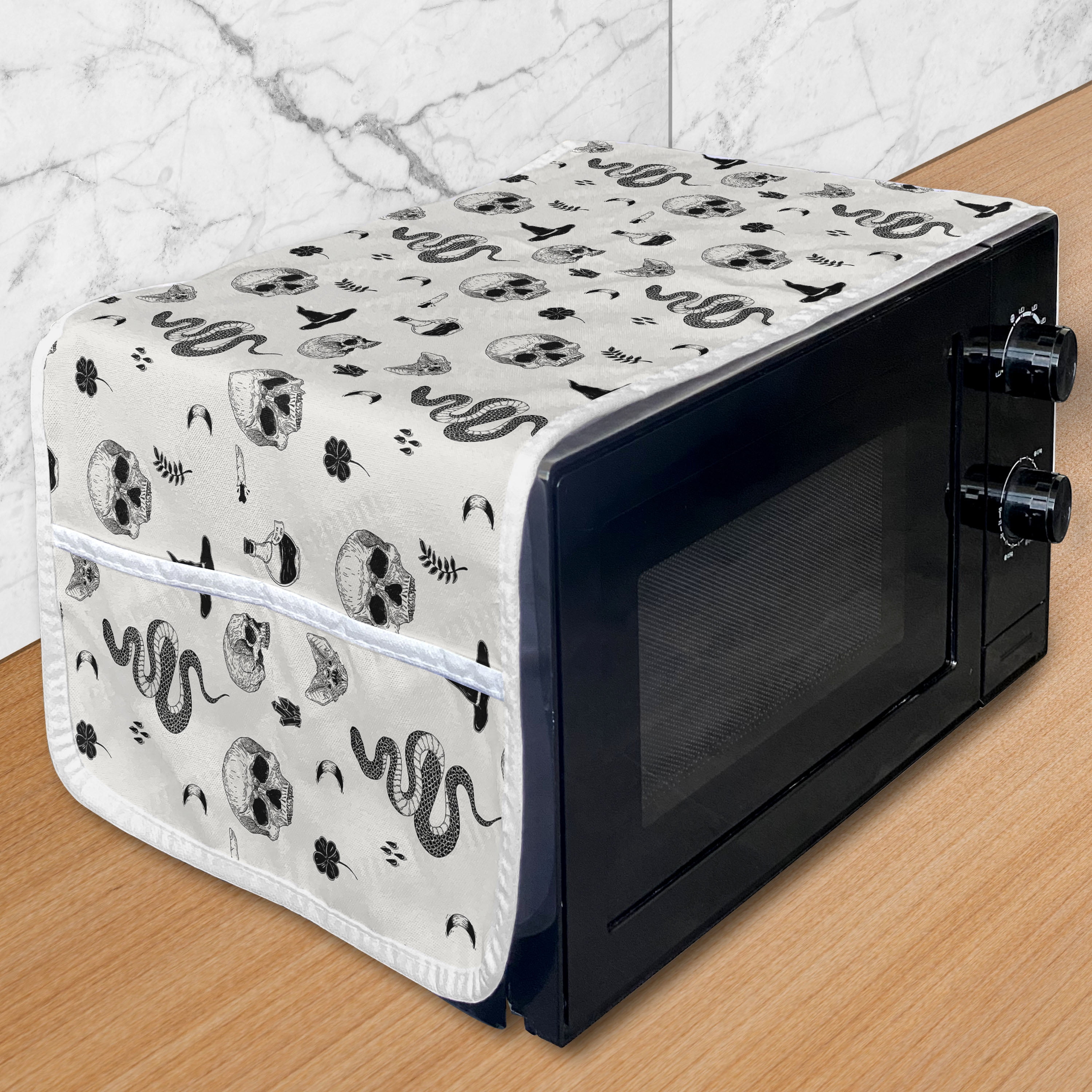 Skull Microwave Oven Cover, Tattoo Style Snake Bat Snake Moon Witch Hat ...