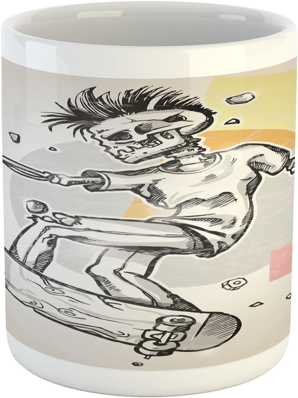 Skull Mug, Punk Rocker Skeleton Boy on a Skateboard Skiing with ...