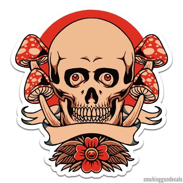 Skull Mushrooms Poppy Sticker Indoor Outdoor Phone Decal Water Bottle ...