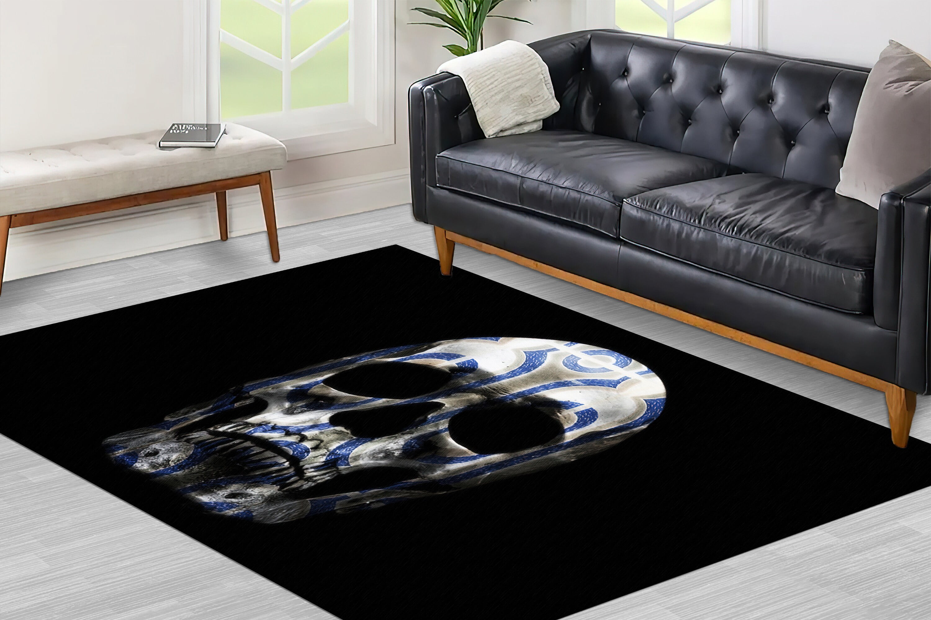 Skull With Ornate Pattern Rug, Luxury Rug, Black Rugs, Bathroom Rugs ...