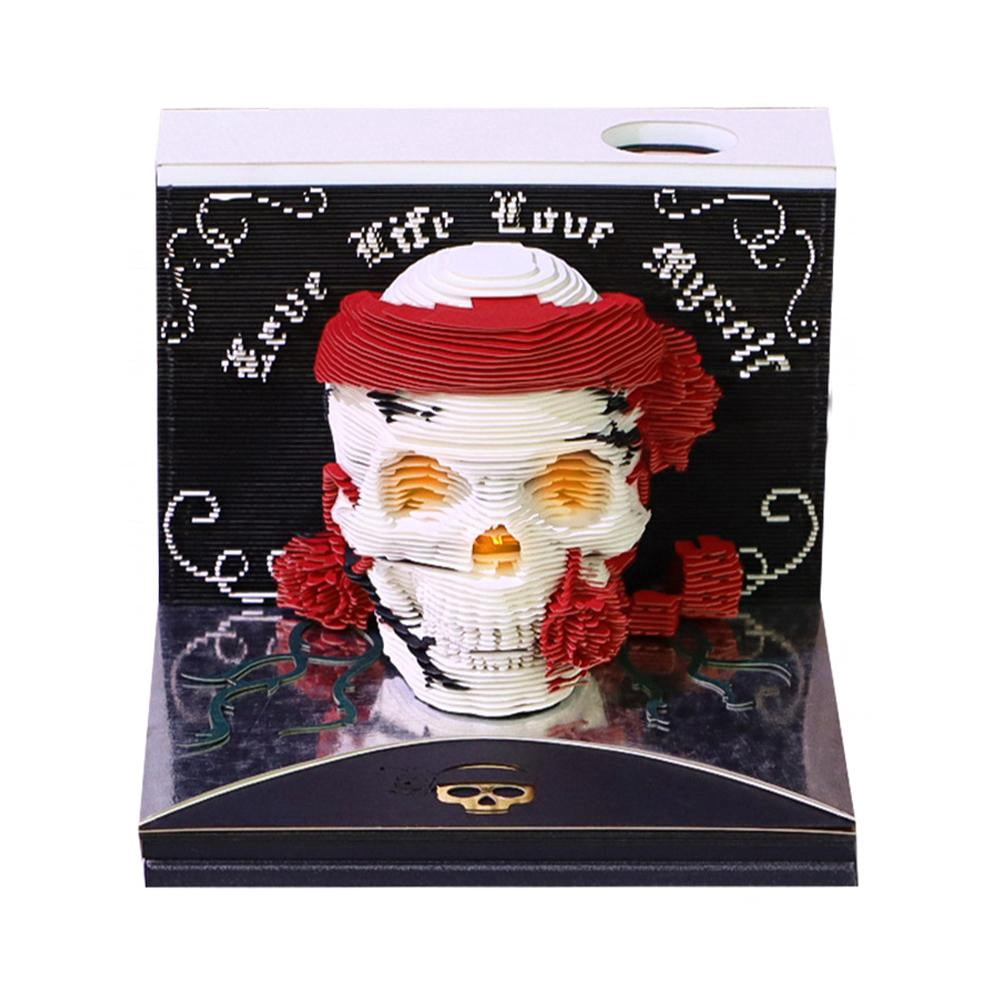 Skull Paper Sculpture Calendar with Light'Notepad 3D Model Gift Office ...