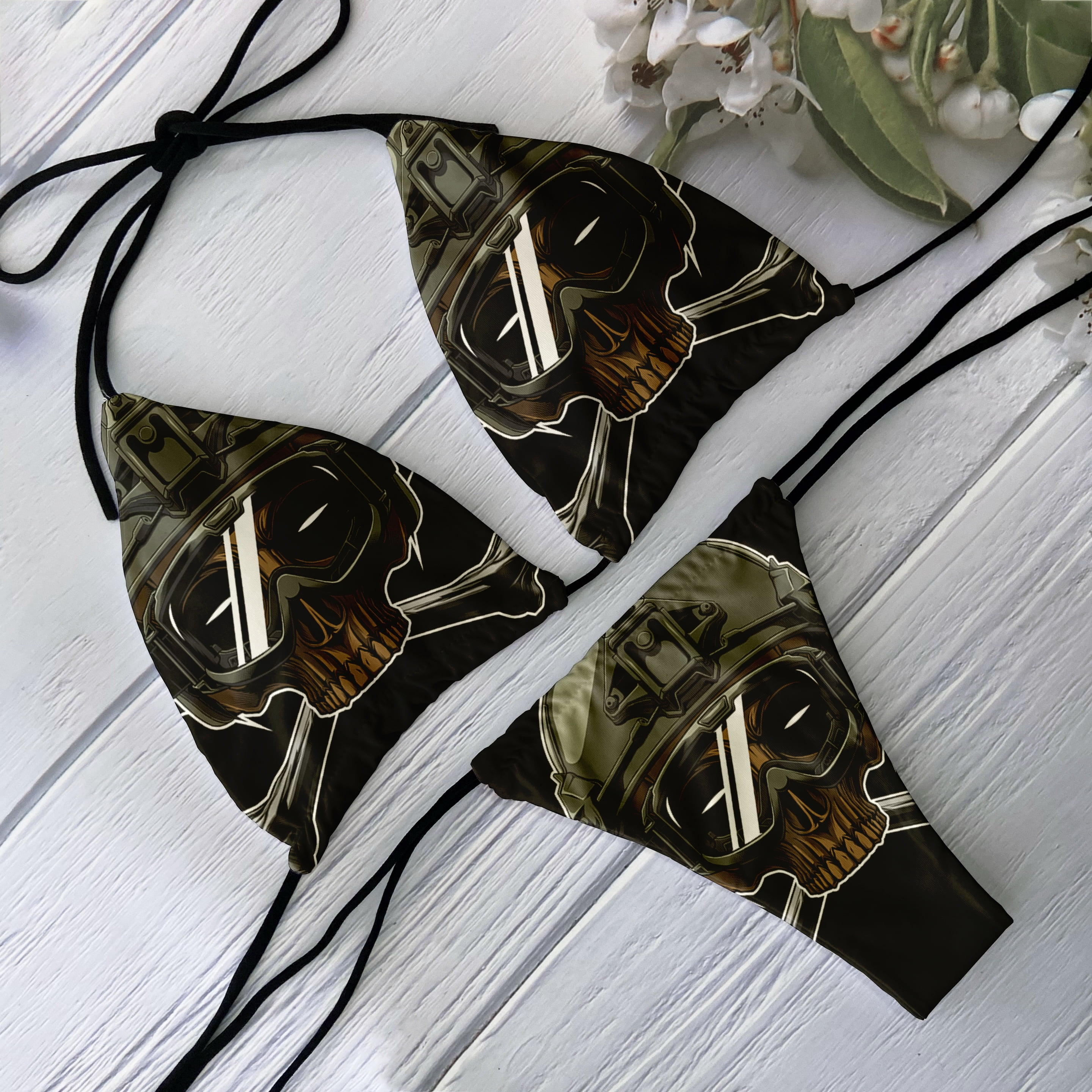 Skull Pattern Bikini Suit Ladies Sexy Halter Low Waist 3D Printing ...