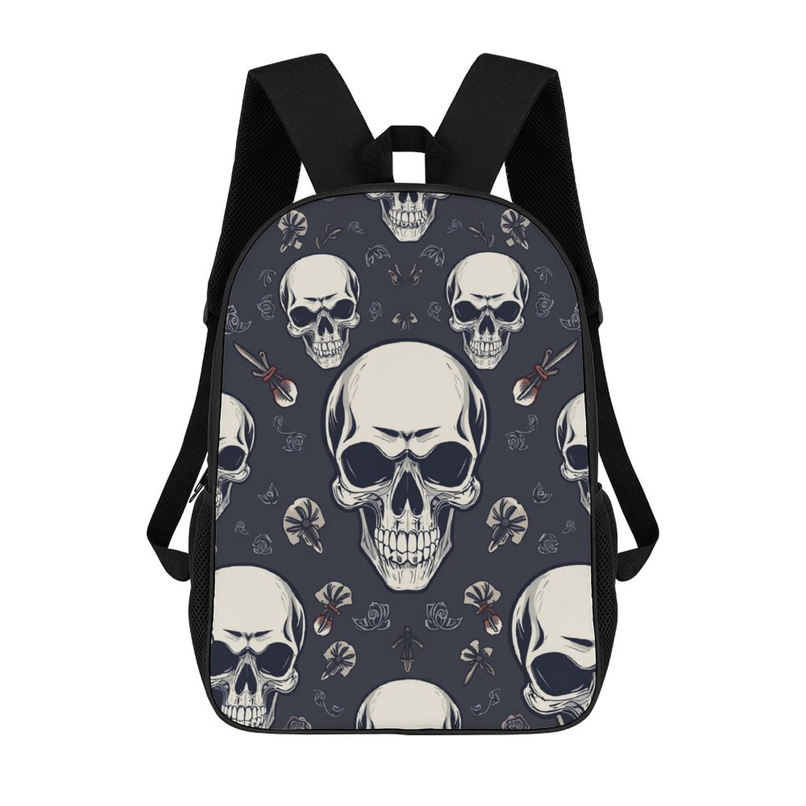 Skull Pattern Dark Background Design Backpack Printed Zipper Backpack ...