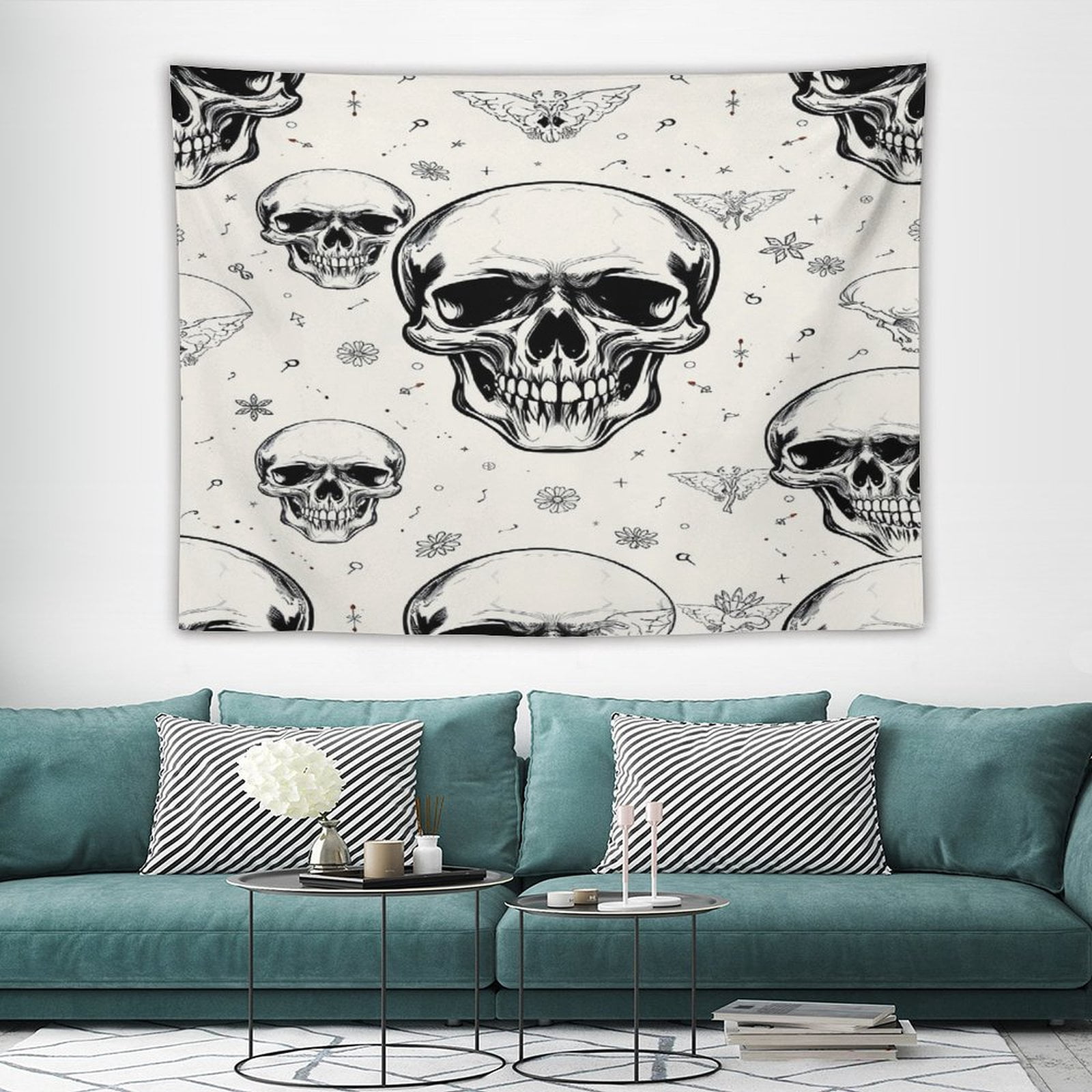 Skull Pattern Floral Background Wall Tapestry Poster Mall Hanging ...