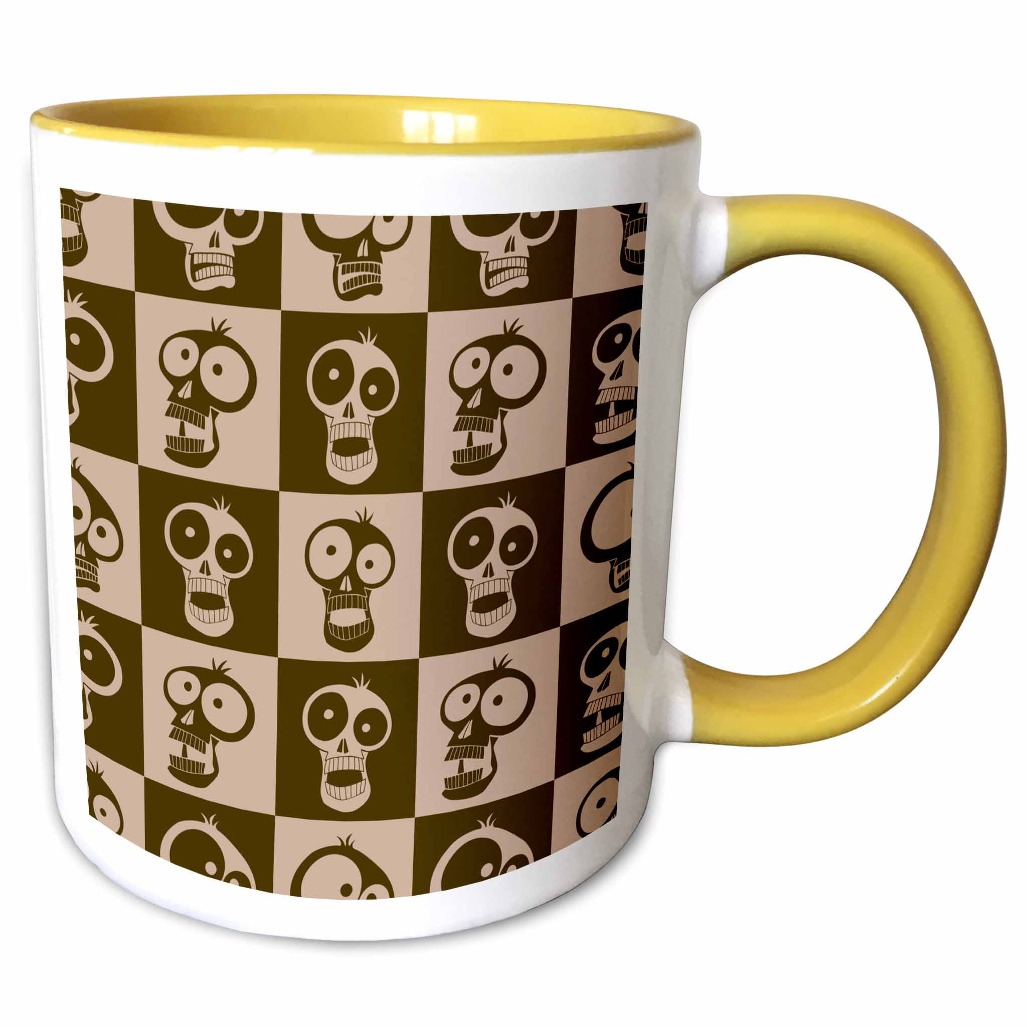 3drose, Skull Patterns Light and Dark Browns Cartoon Skulls 7, 15oz Two ...