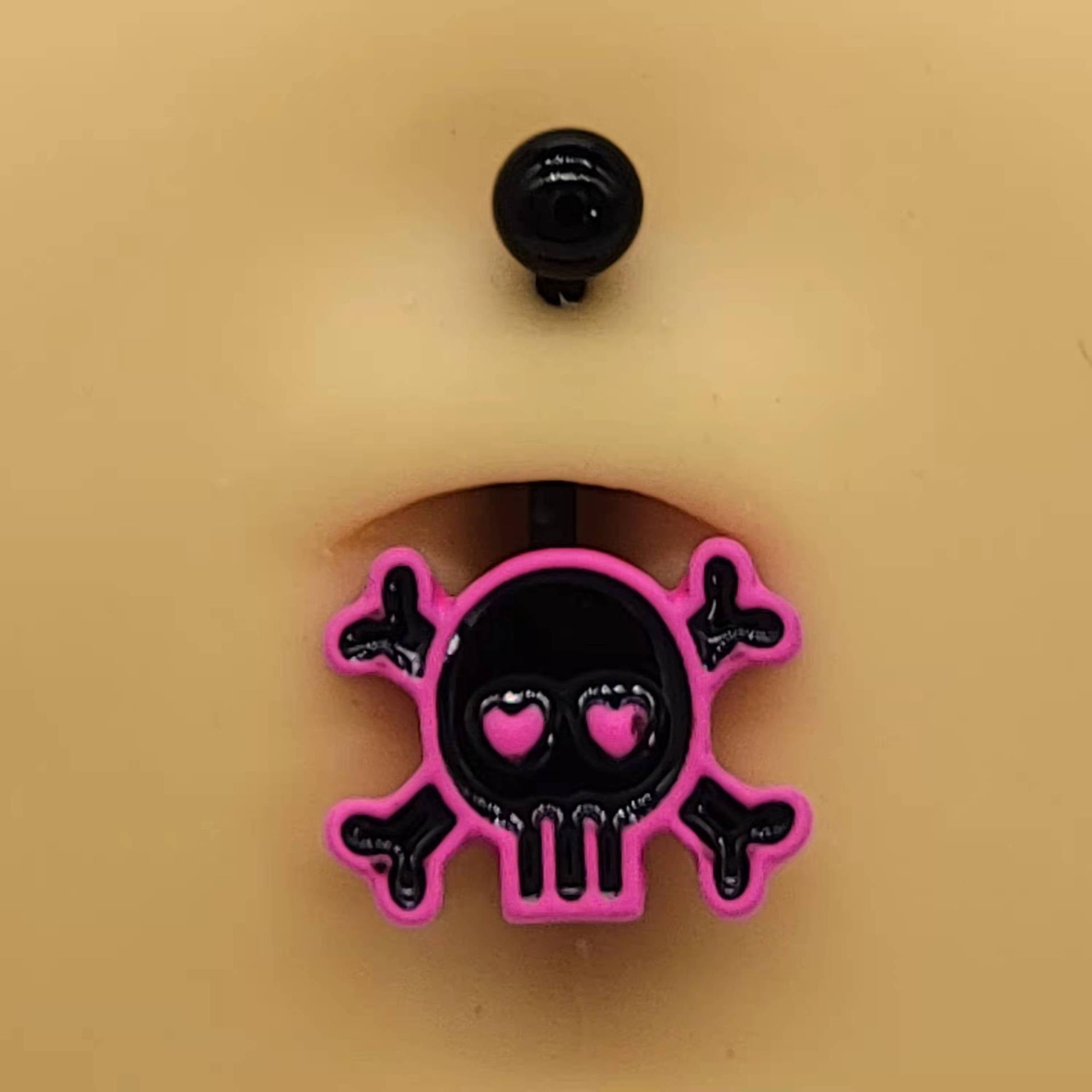 Skull Pink Rose Ombligo Piercing Punk Black Belly Button Ring Short ...