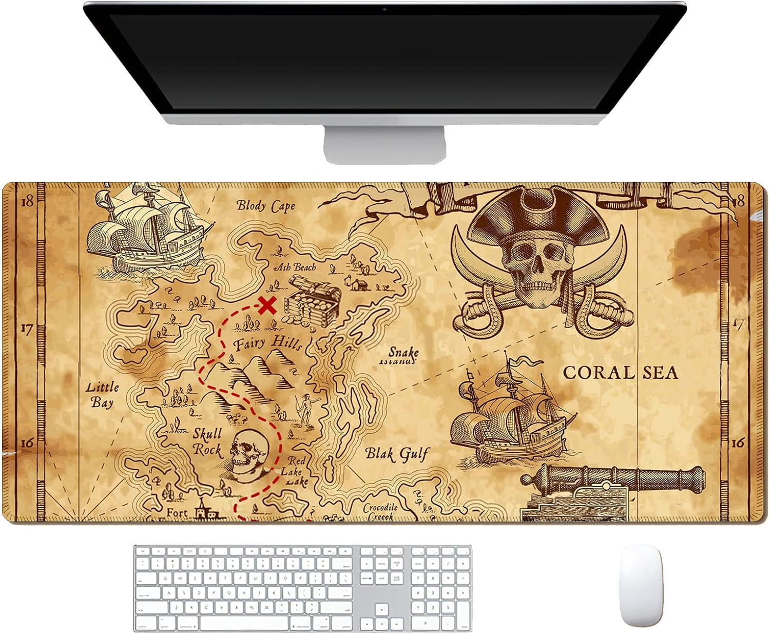 Skull Pirate Map Large Gaming Mouse Pad,Long Non-Slip Rubber Base for ...