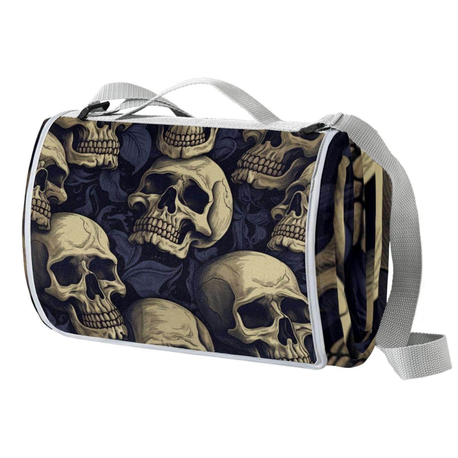 Skull Portable Canvas Picnic Blanket Waterproof Backing for Outdoor ...