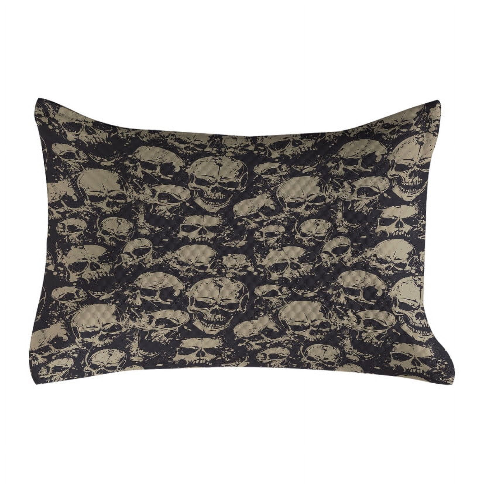 Skull Quilted Pillowcover, Grunge Scary Skulls Sketchy Graveyard Death ...