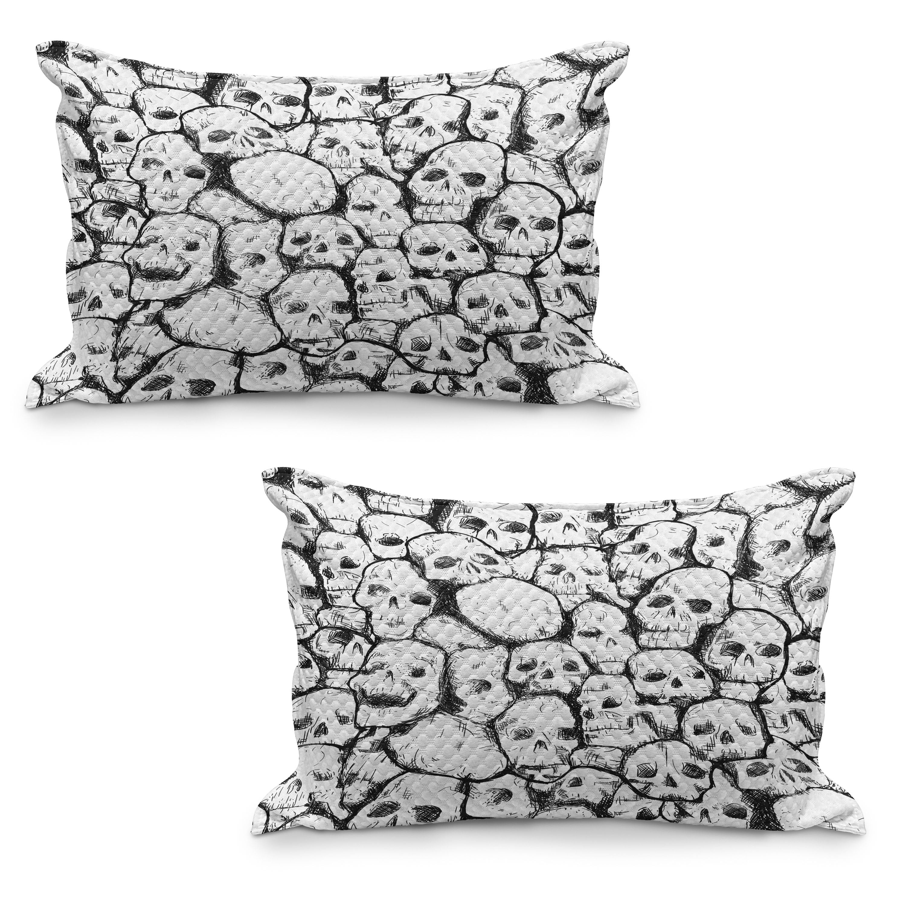 Skull Quilted Pillowcover Set of 2, Conjoined Head Motifs Spooky ...