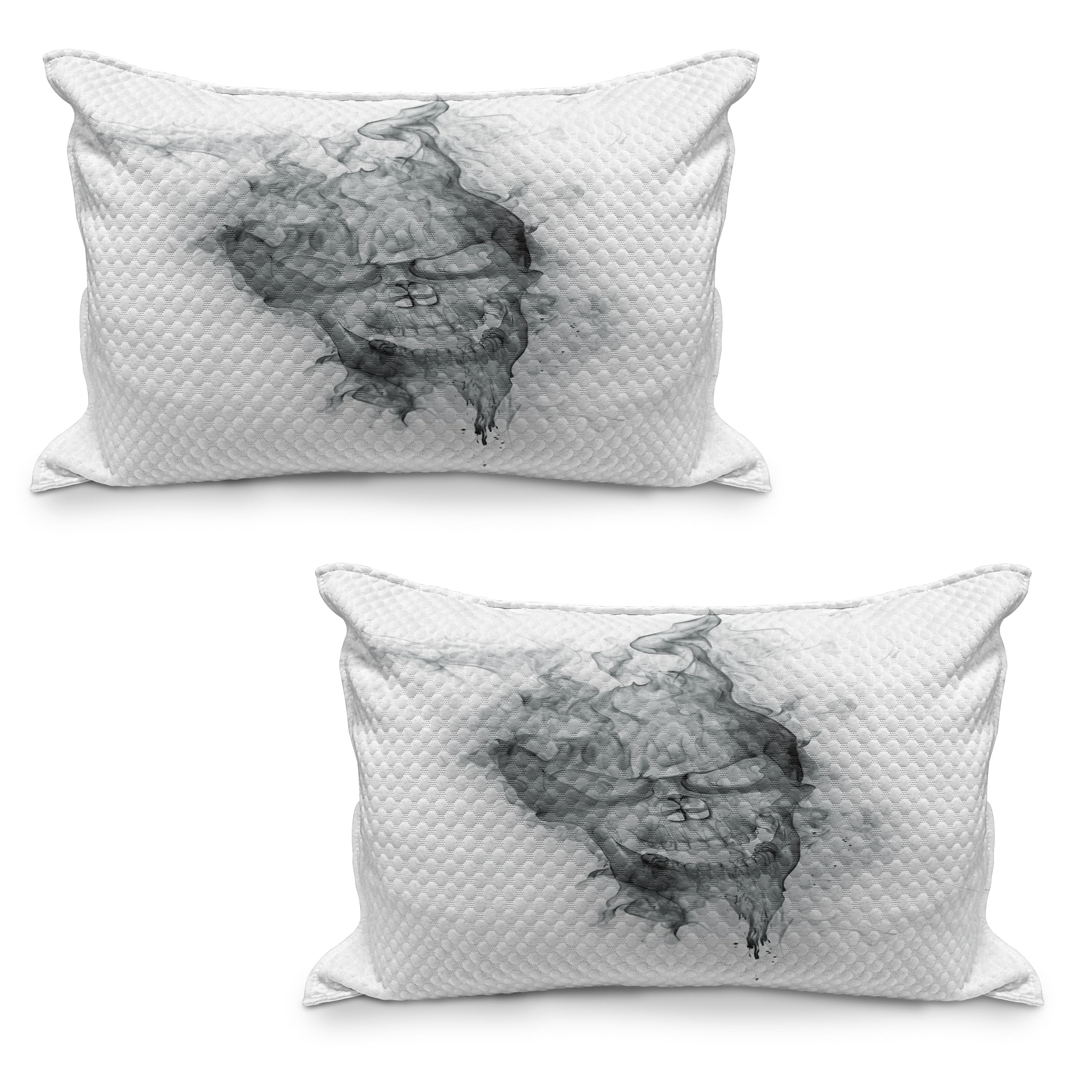 Skull Quilted Pillowcover Set of 2, Contemporary Illustration of Smokey ...