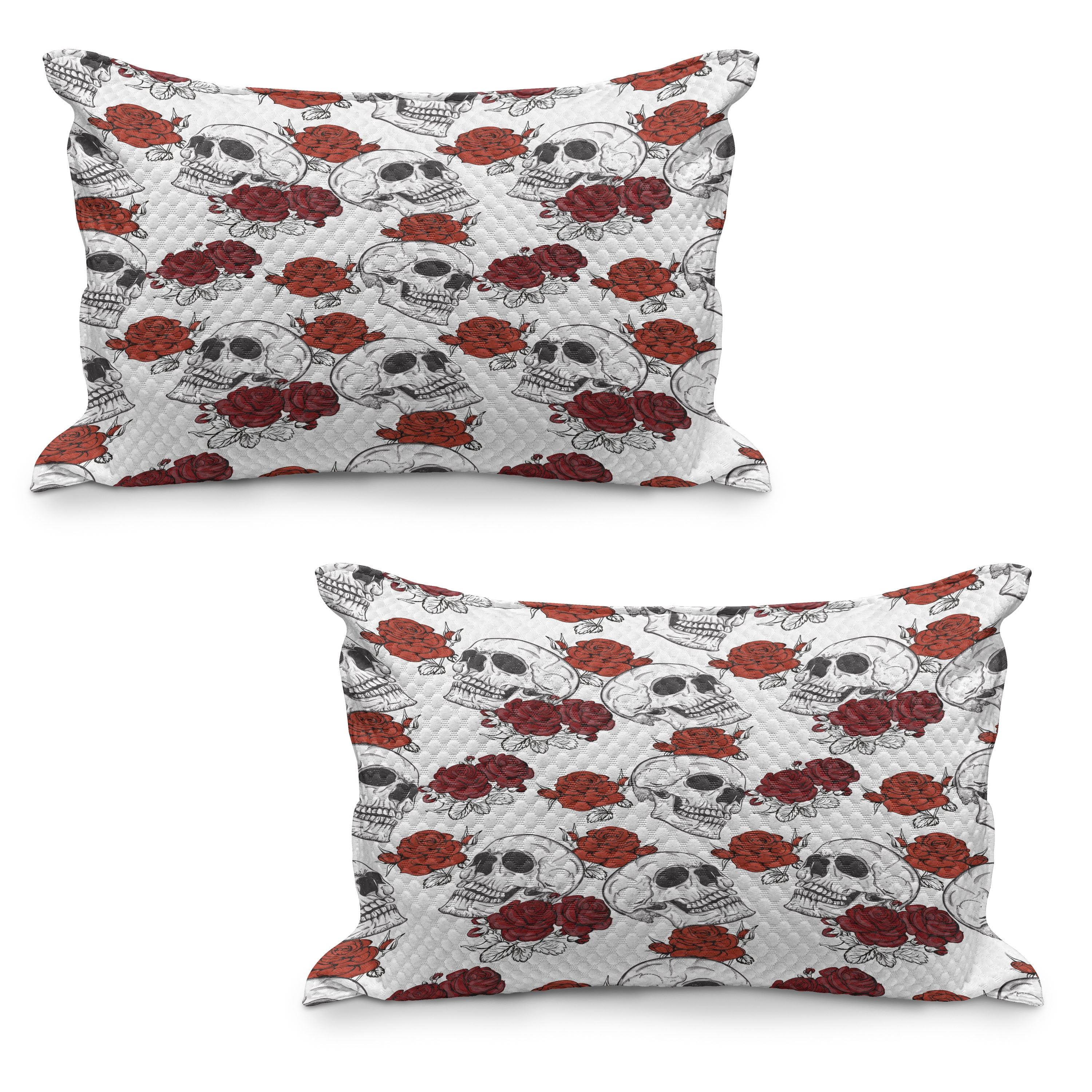Skull Quilted Pillowcover Set of 2, Retro Gothic Dead Head Skeleton ...