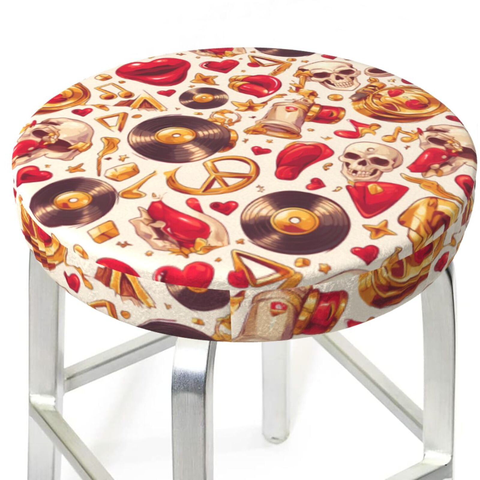 Skull Retro record lips Bar Stool Covers - Stretch Round Seat Covers ...