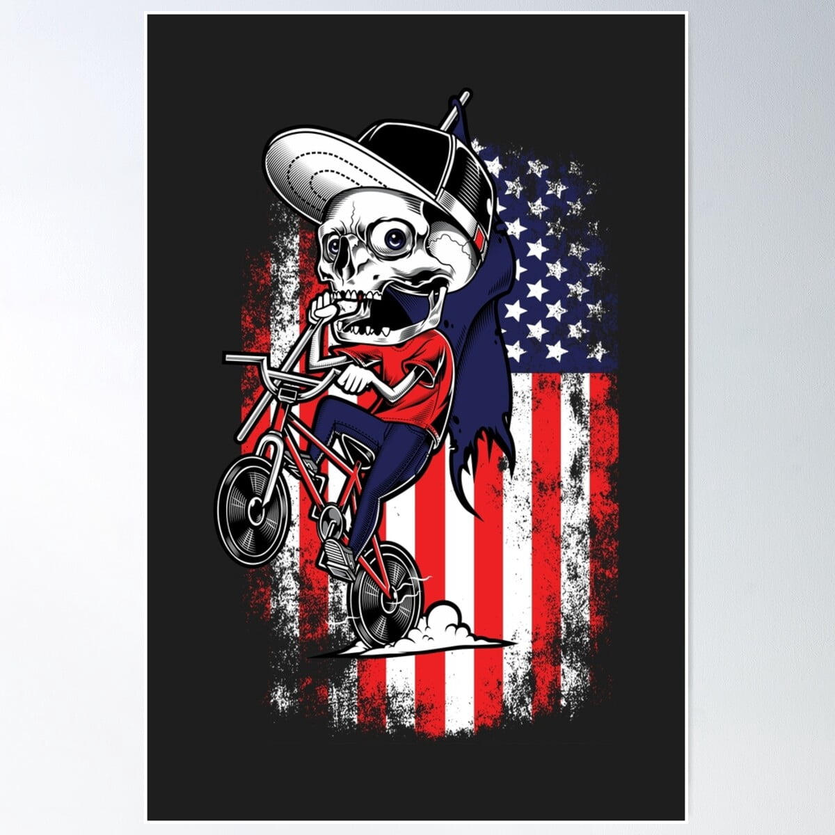 Skull Riding Bmx Bike 4Th Of July Usa American Flag Patriotic Skeleton ...