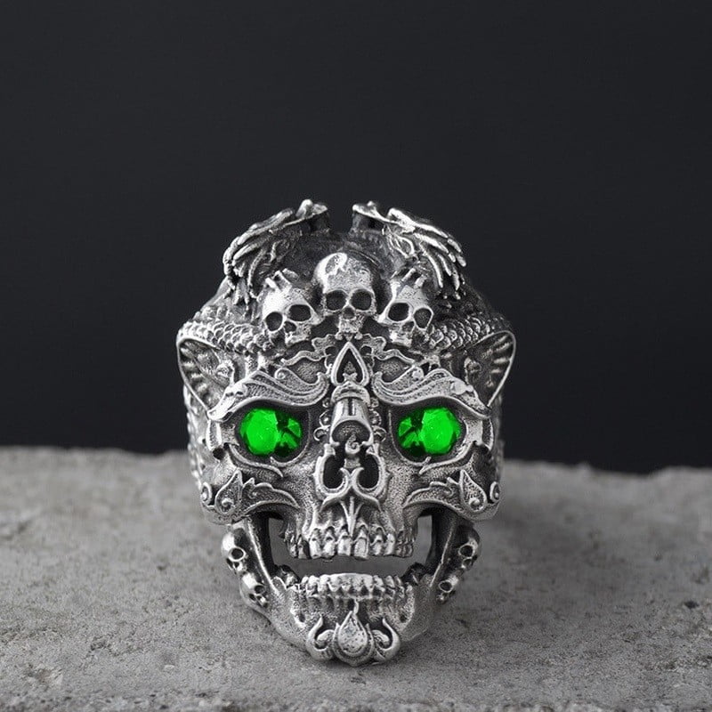 Skull Ring,Gothic Skull Head Ring for Men,Punk Demon Skull Dragon Ring ...