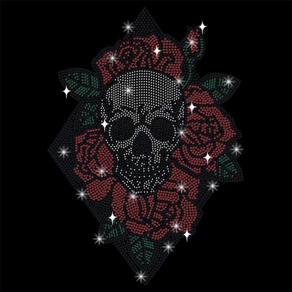 Skull Rose Rhinestonet Iron on Transfer 11.7x8.3 Inch Heat Transfer ...