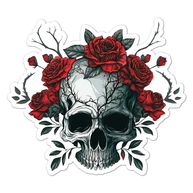 Skull Rose Thorns Sticker Indoor Outdoor Phone Decal Water Bottle ...